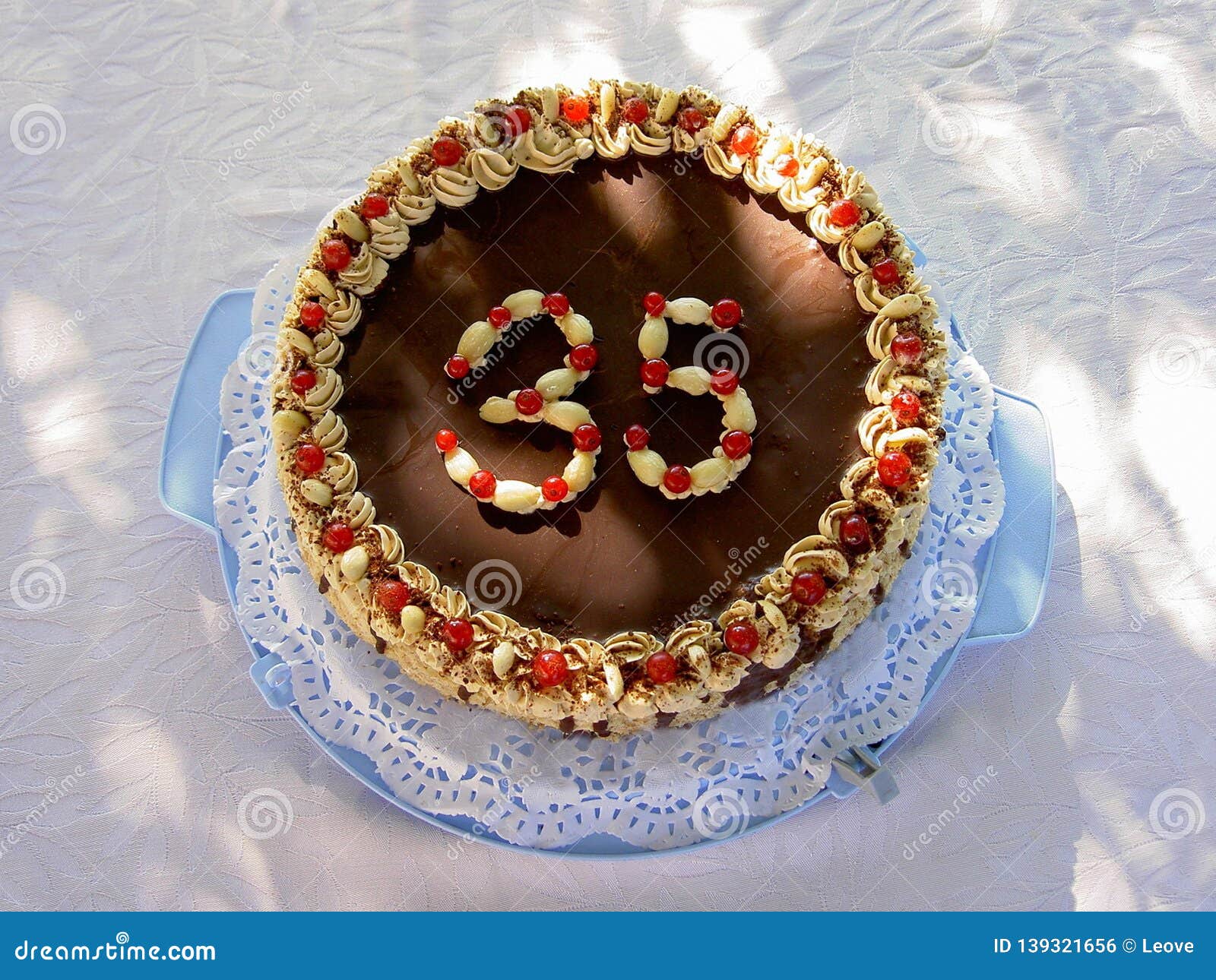 Birthday Cake for 35 Years from Chocolate, Fruit, Nut and Whipped Cream ...