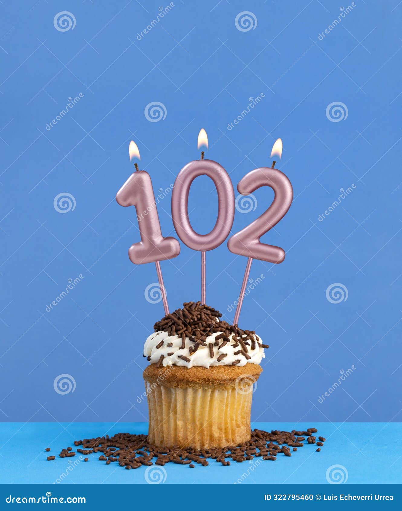 Birthday Candle with Cupcake on Blue Background - Number 102 Stock ...