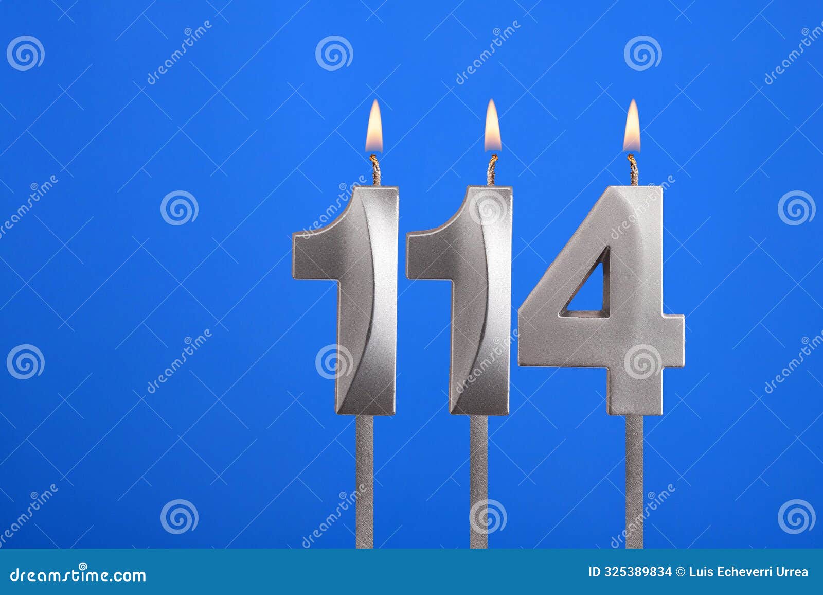 Birthday Candle Number 114 - Celebration Card on Blue Background Stock ...