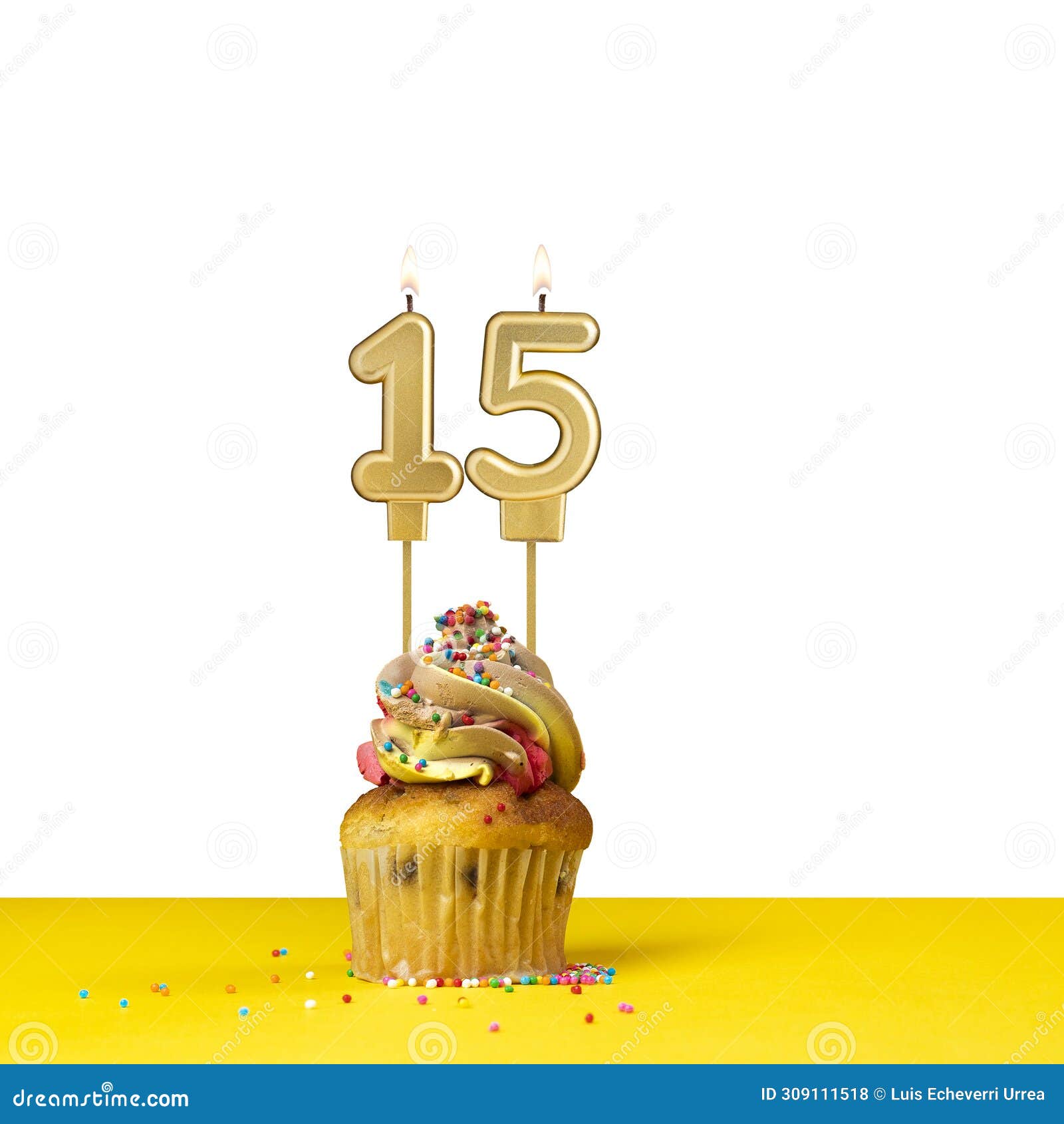 Birthday Candle Number 15 - Cupcake on White Background Stock Photo ...