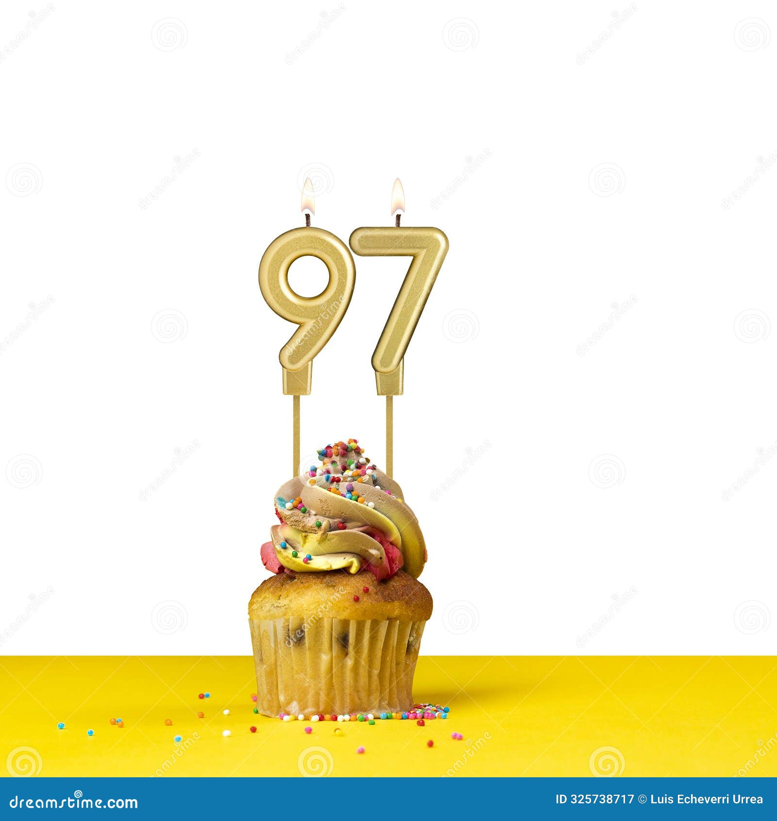 Birthday Candle Number 97 - Cupcake on White Background Stock Image ...