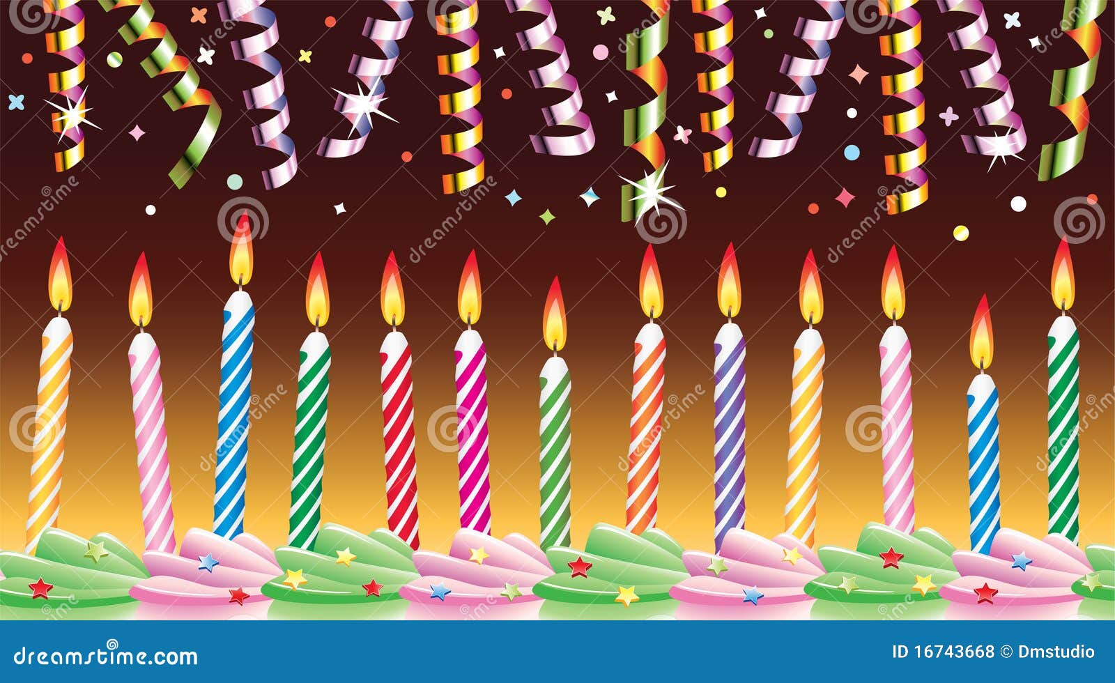 Birthday Candles on Cake and Streamers Stock Vector - Illustration of ...