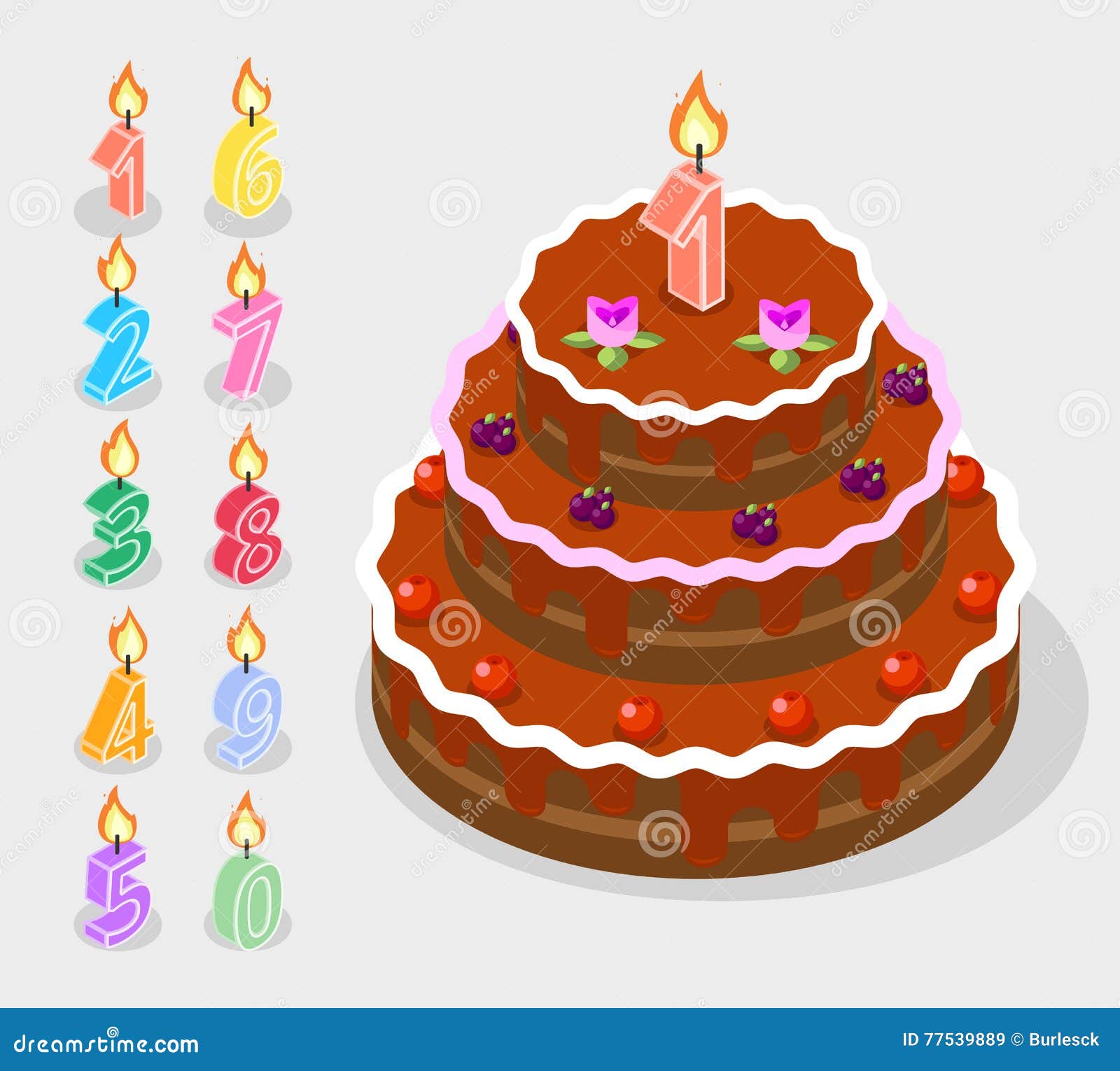 Birthday Candles Fire Numbers 3d Isometric Stock Vector - Illustration ...