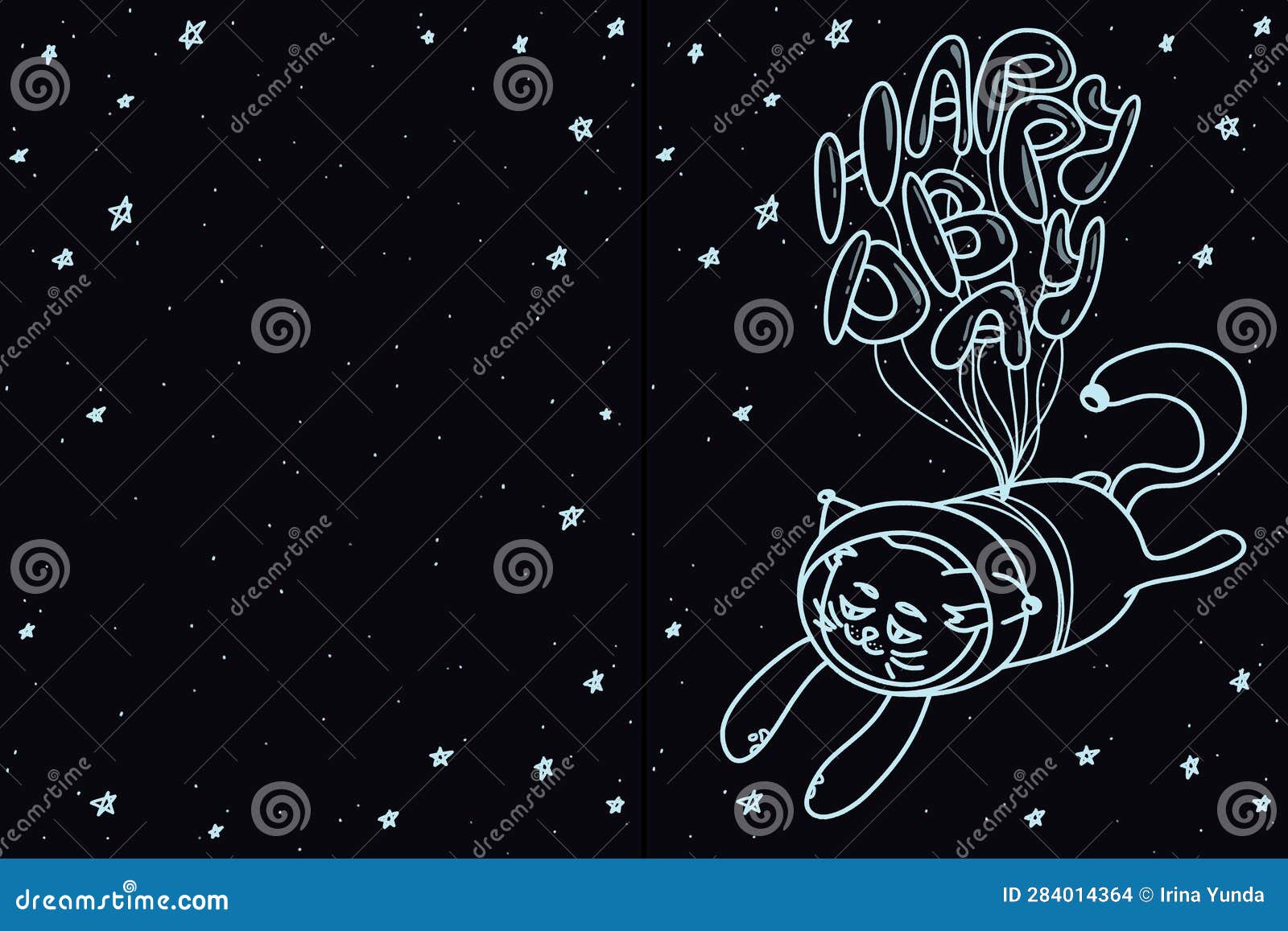 Birthday Card. Astronaut Cat with Balloons Stock Illustration ...