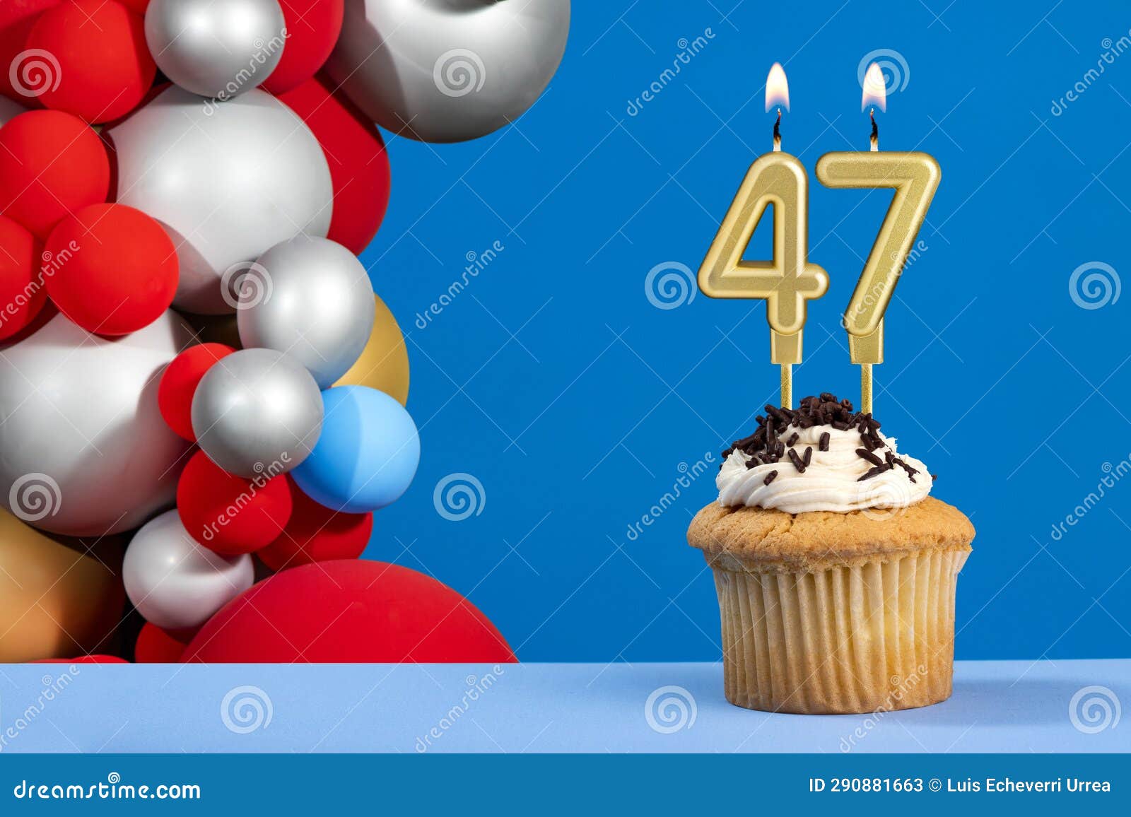 Birthday Card with Balloons - Candle Number 47 Stock Image - Image of ...