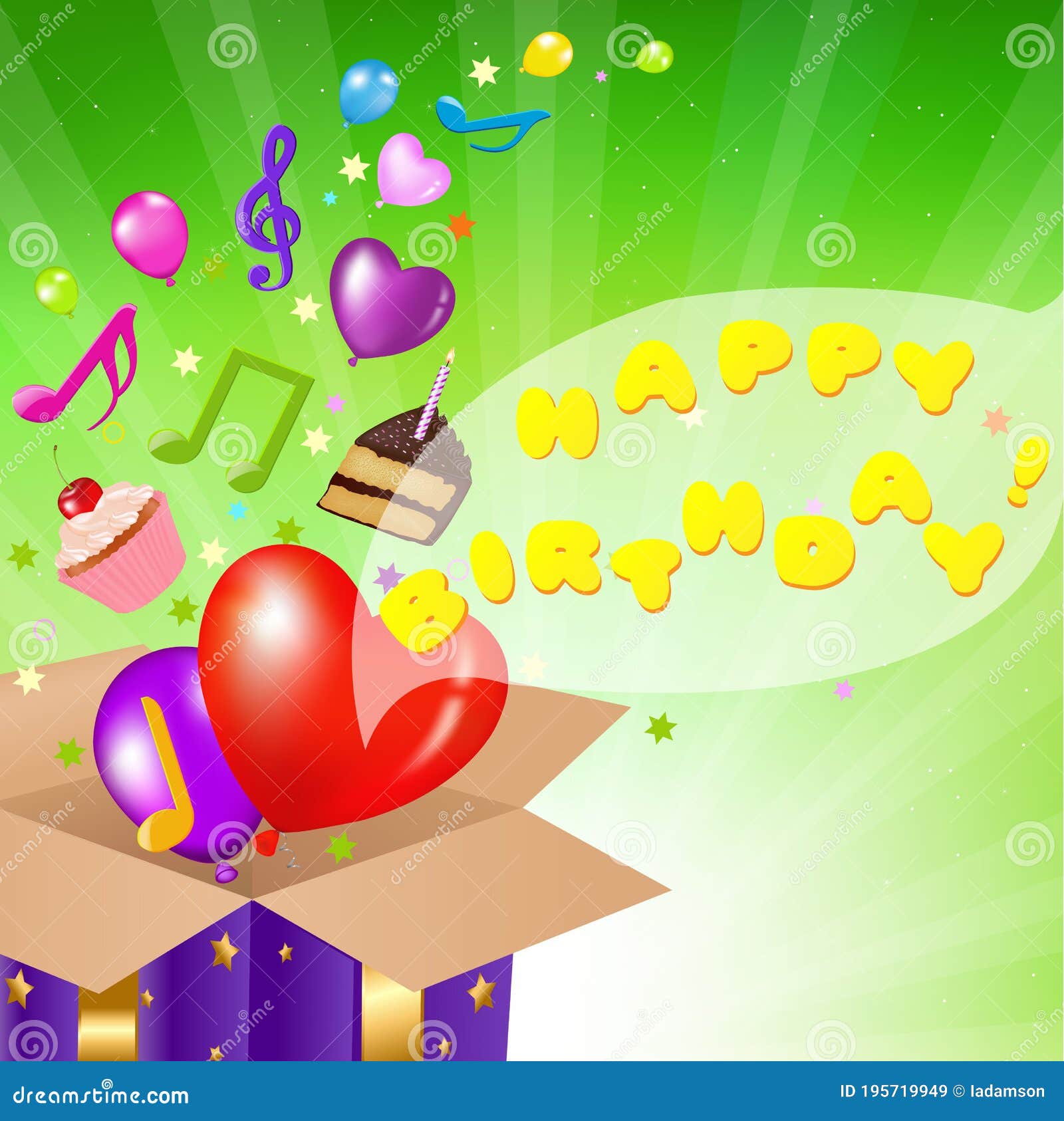 Birthday Card with Box stock vector. Illustration of present - 195719949