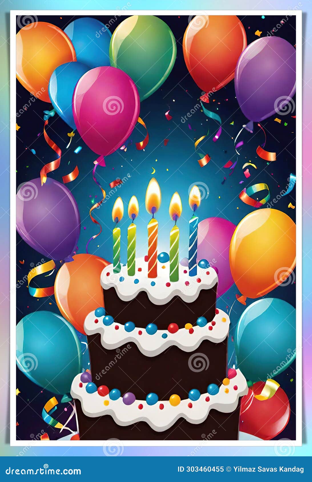 Birthday Card with Cake and Balloons on Background. Stock Illustration ...