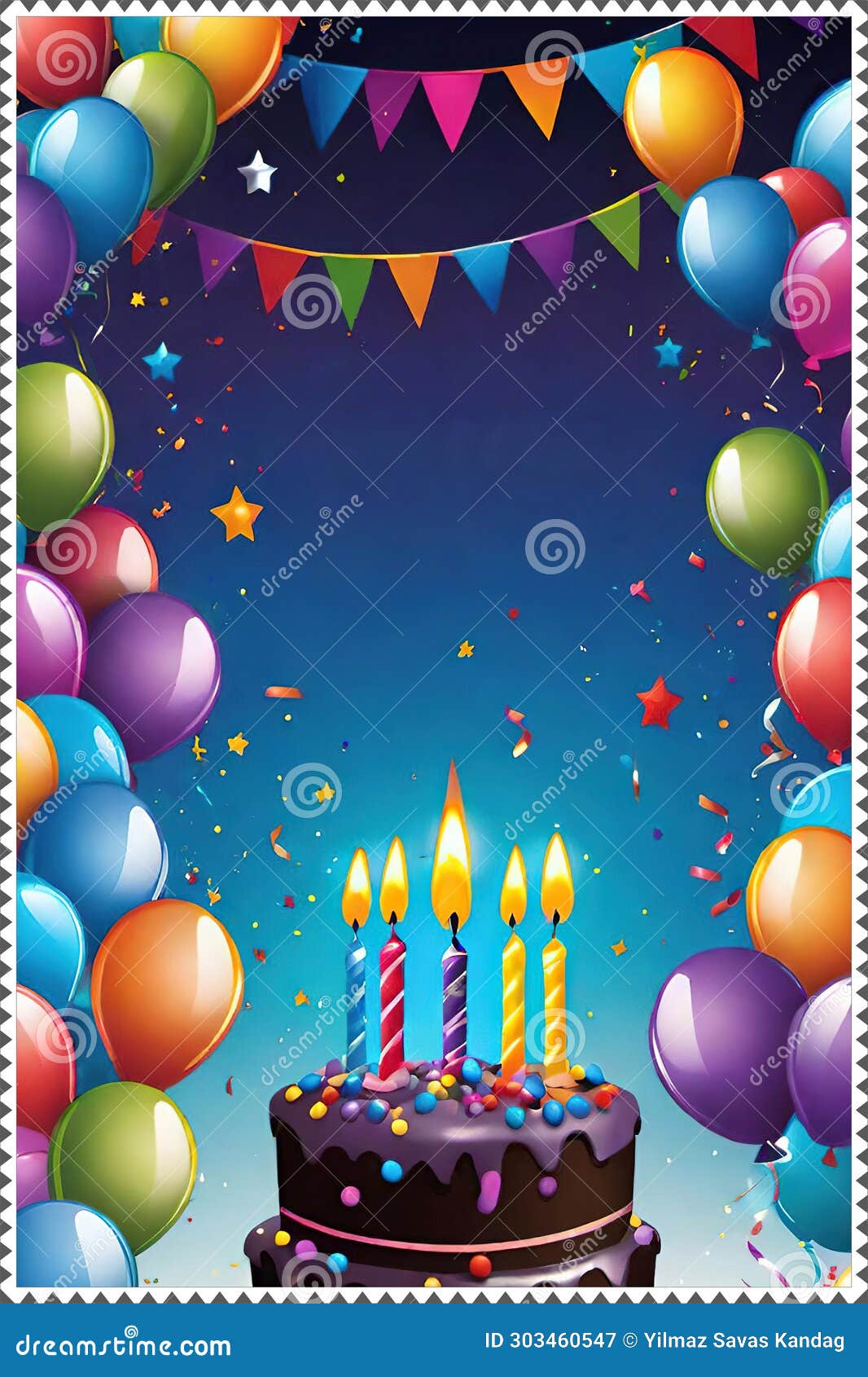 Birthday Card with Cake and Balloons on Background. Stock Illustration ...