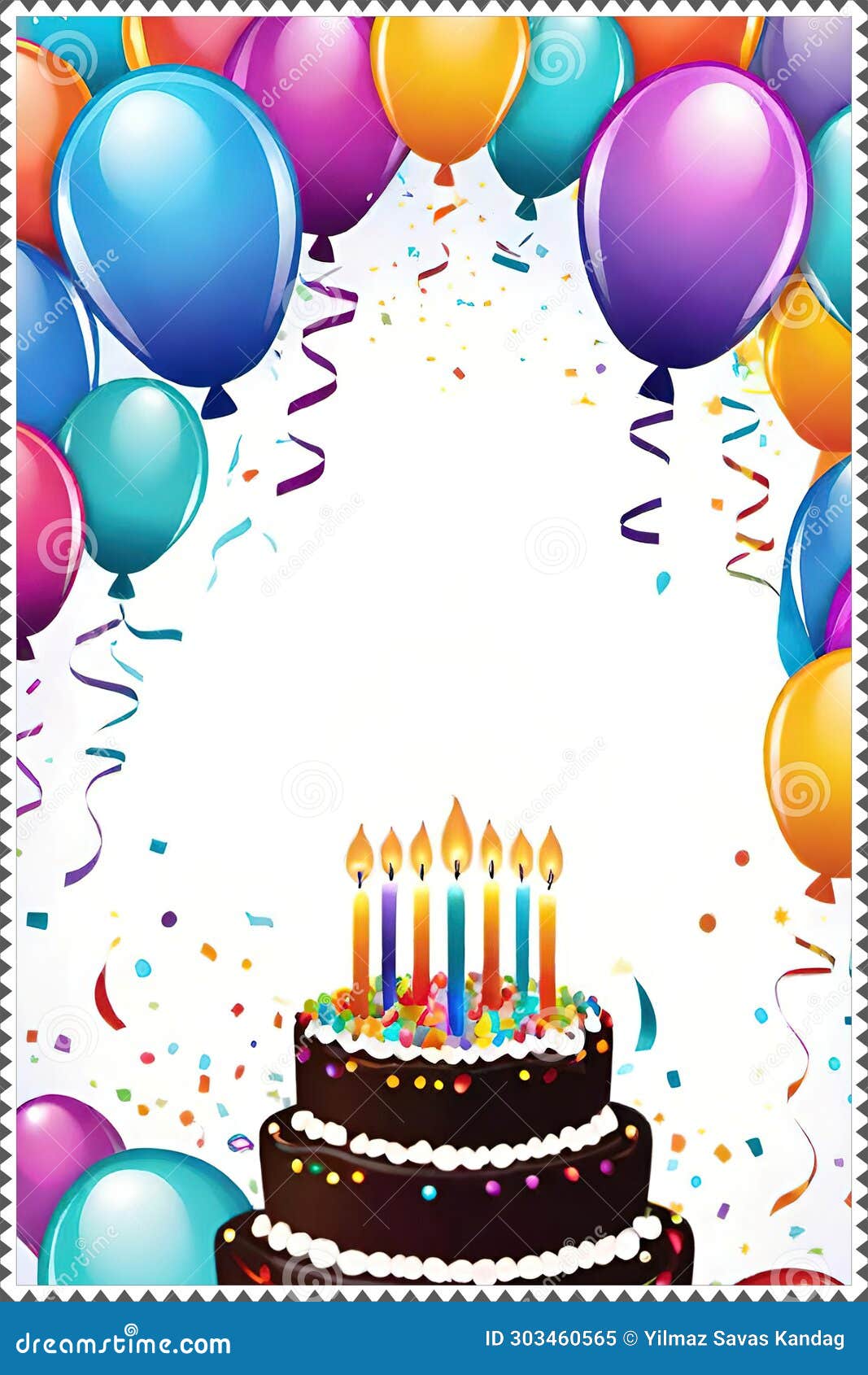 Birthday Card with Cake and Balloons on Background. Stock Illustration ...