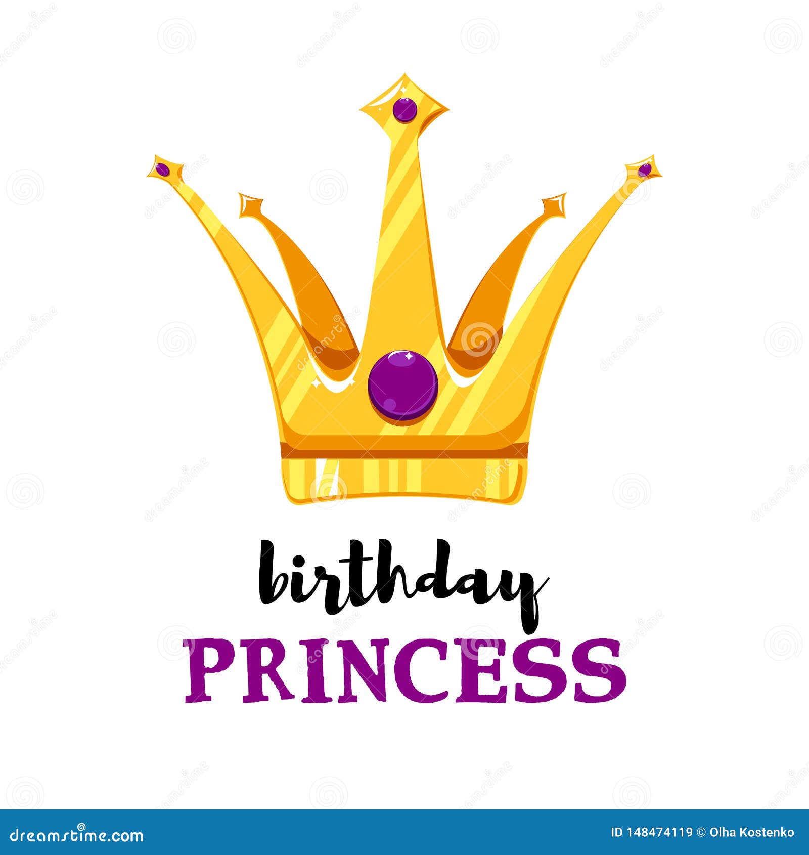 Birthday Card with Cartoon Crown Stock Vector - Illustration of jewelry ...