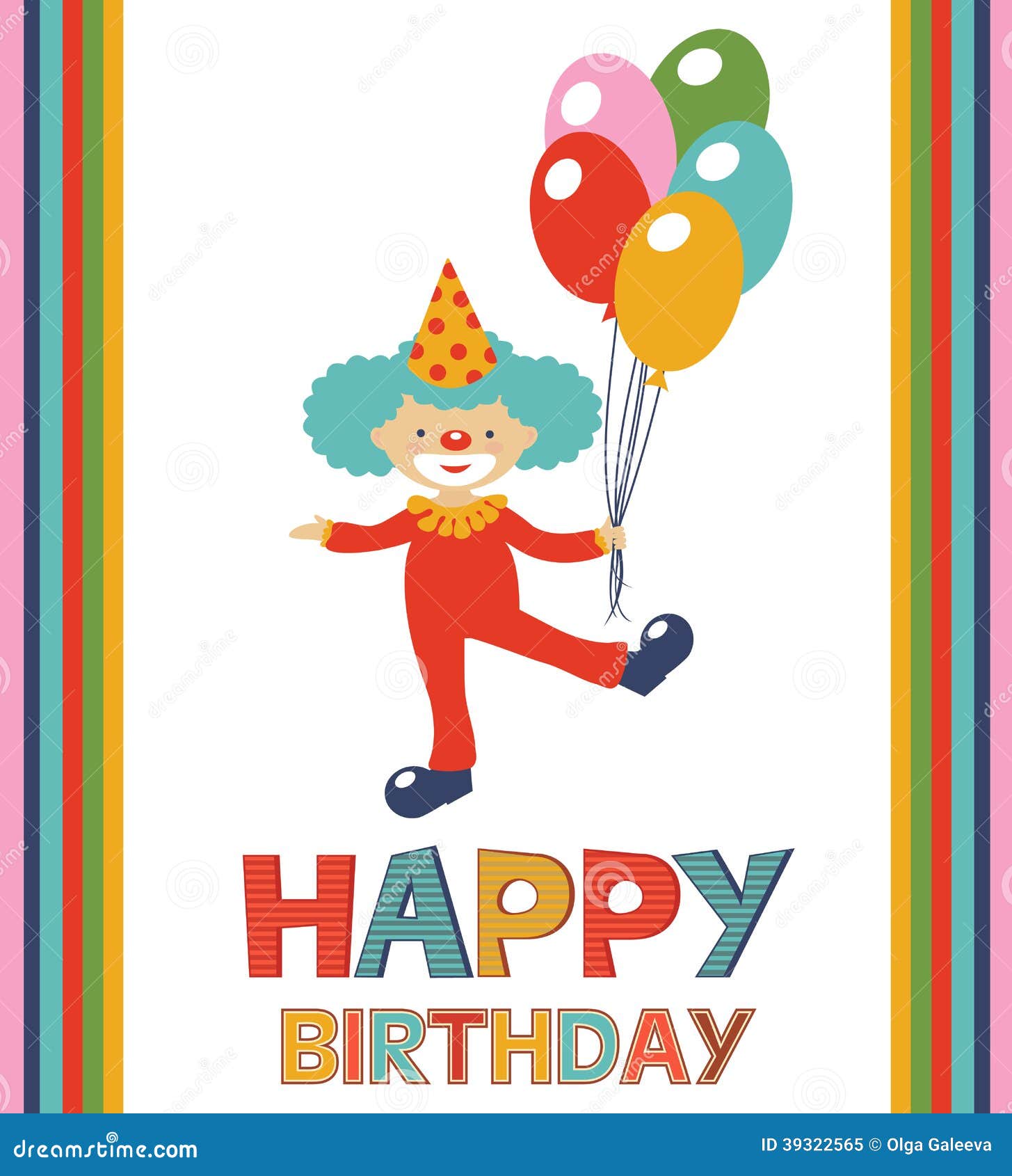 Birthday card with clown stock vector. Illustration of show - 39322565