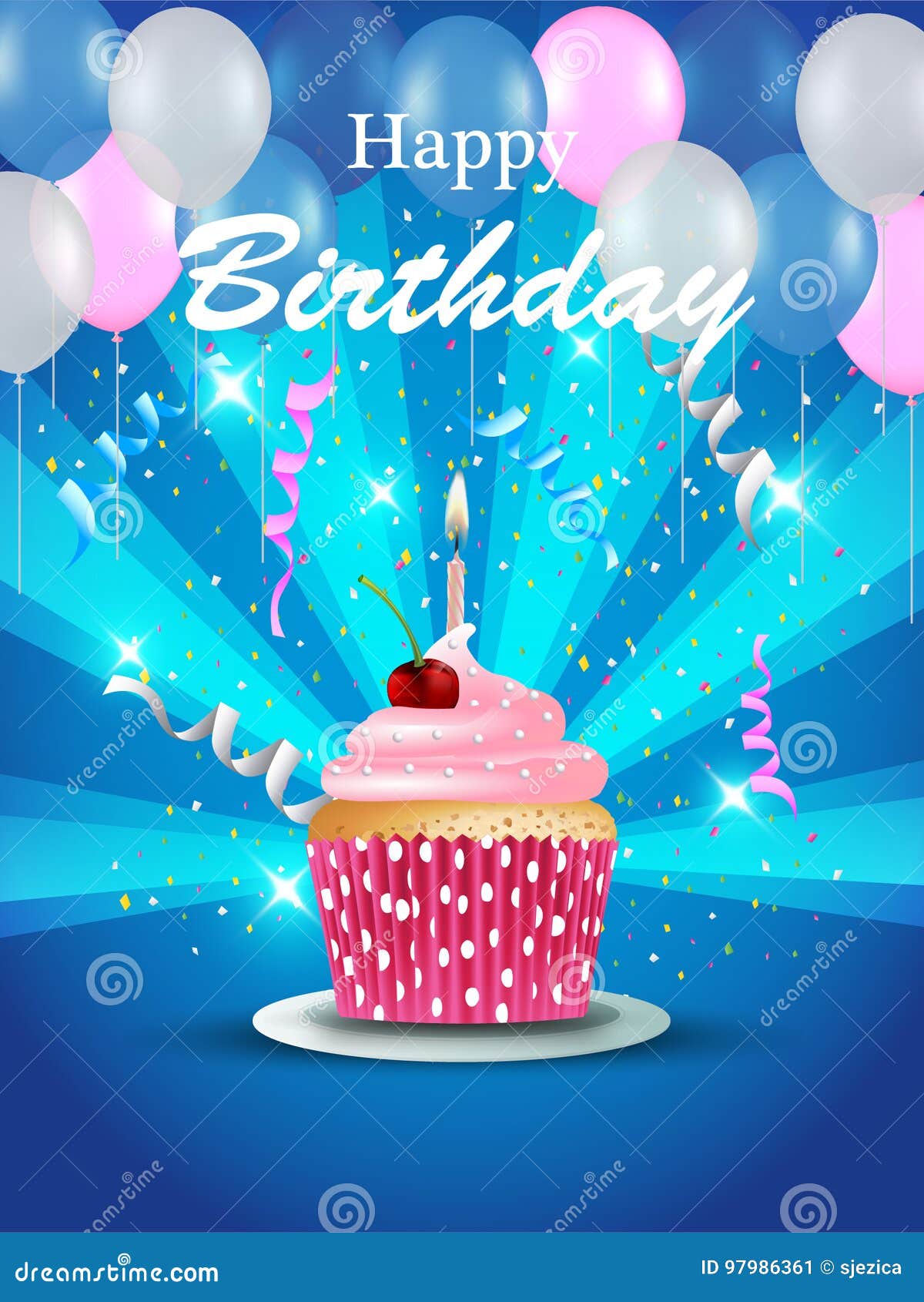 Cupcake Balloons Happy Birthday Design Vector Illustration ...