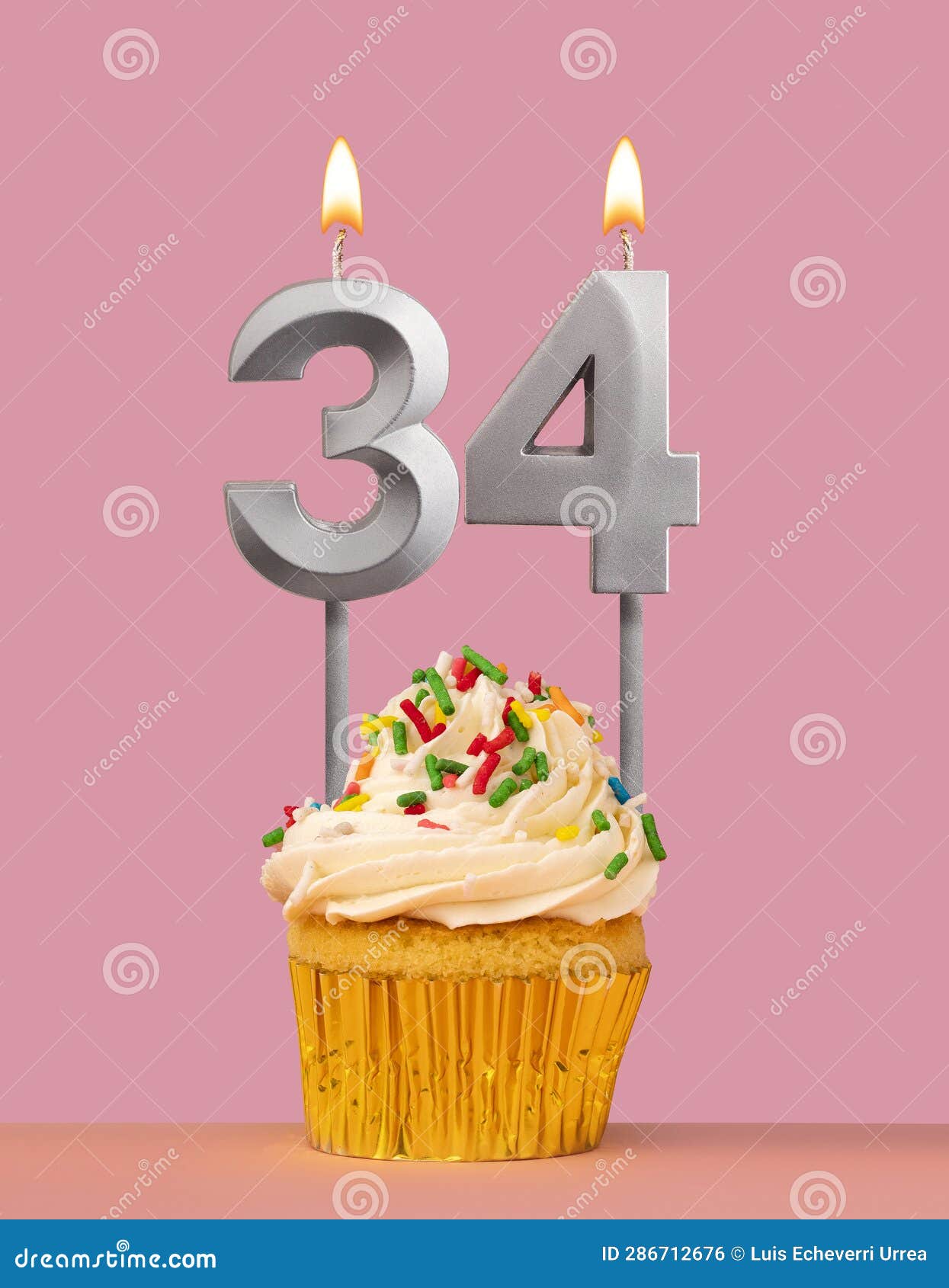 Birthday Card with Cupcake and Candle Number 34 Stock Photo - Image of ...