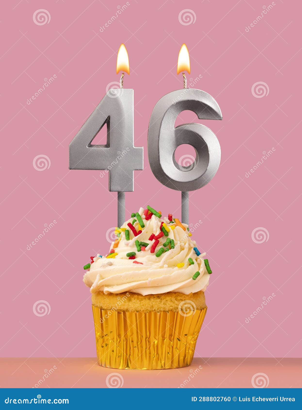 Birthday Card with Cupcake and Candle Number 46 Stock Photo - Image of ...