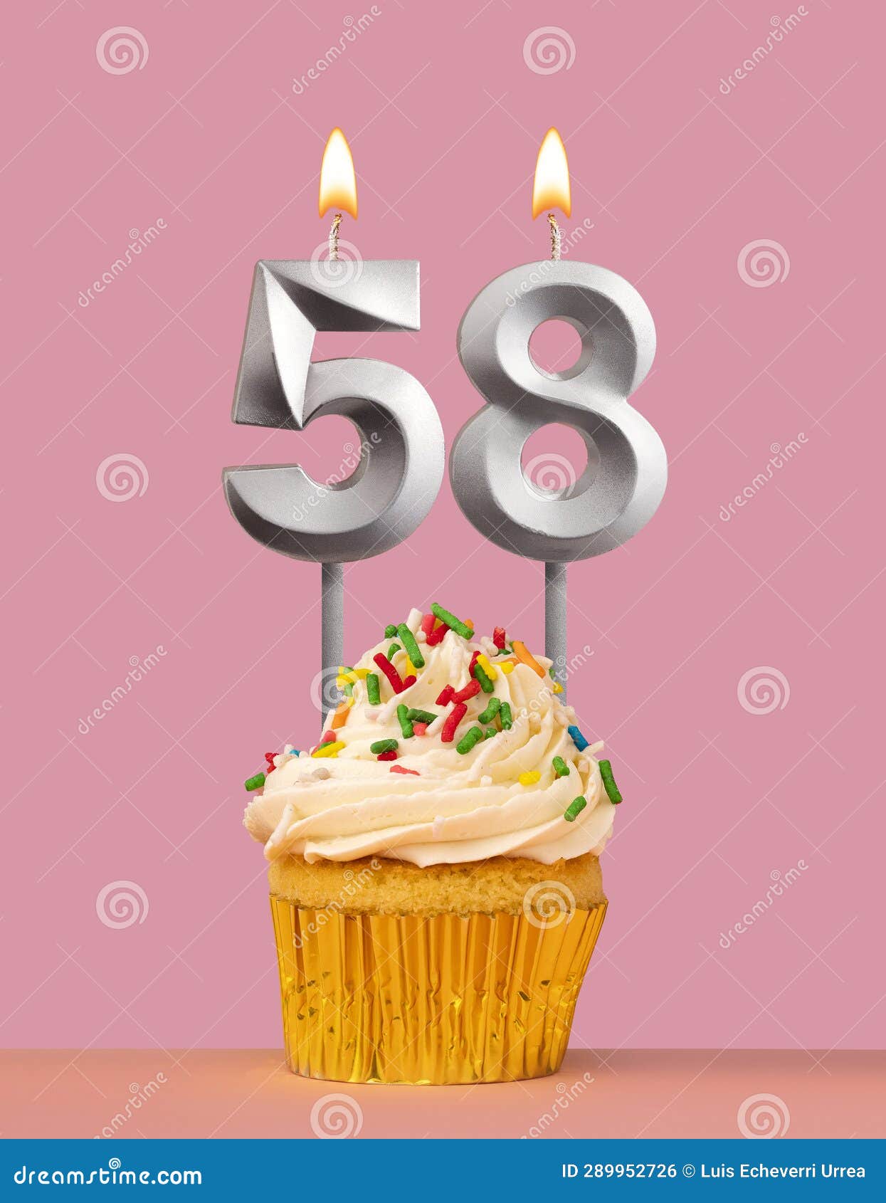 Birthday Card with Cupcake and Candle Number 58 Stock Photo - Image of ...