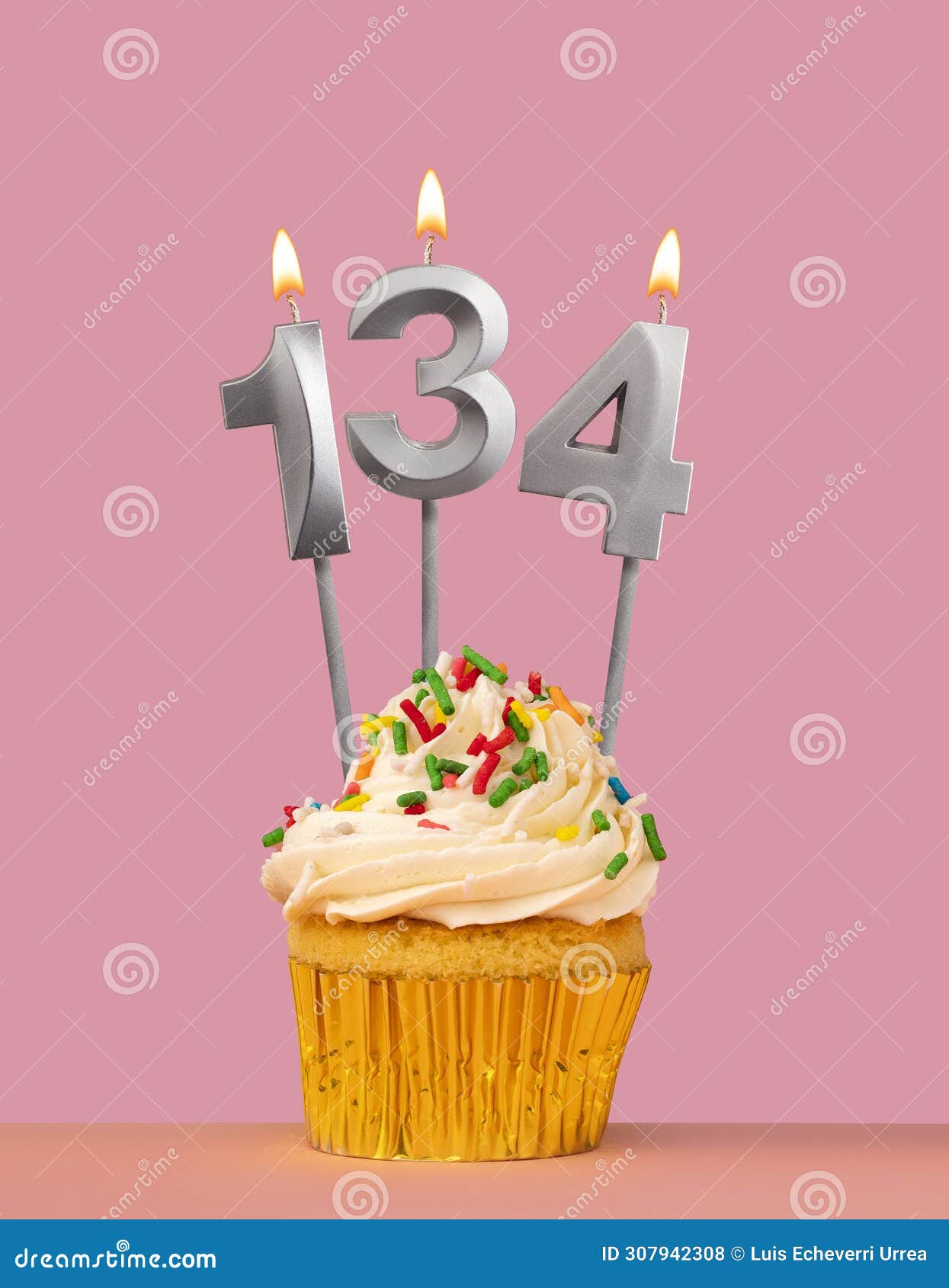 Birthday Card with Cupcake and Candle Number 134 Stock Photo - Image of ...