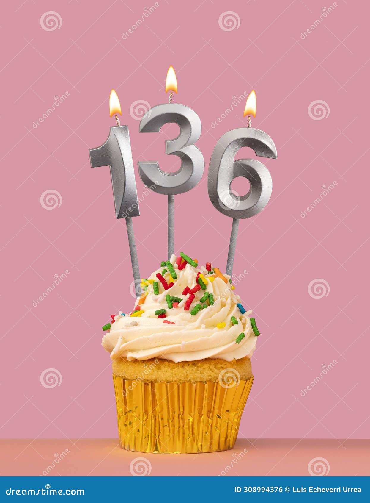 Birthday Card with Cupcake and Candle Number 136 Stock Photo - Image of ...