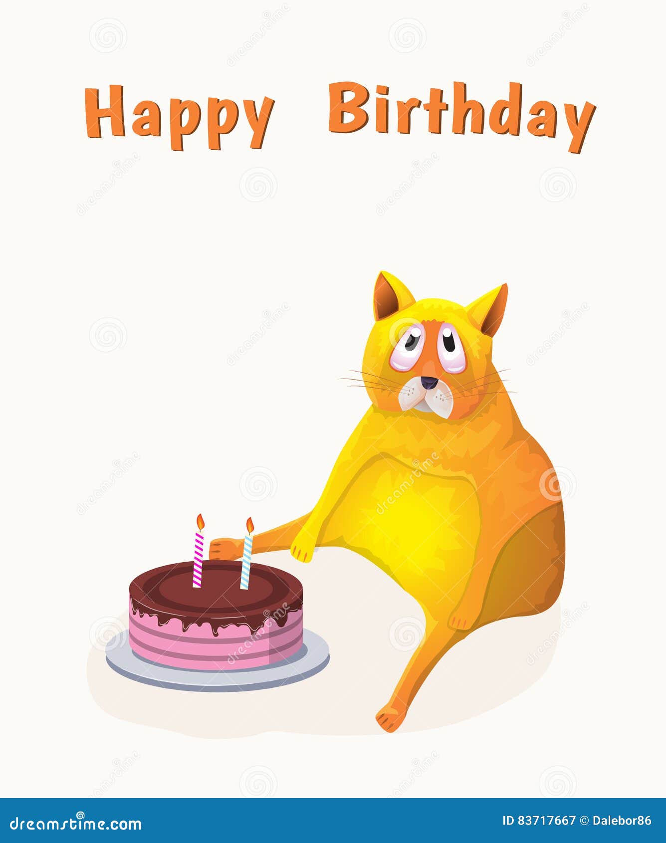 Birthday Card with Cute Cartoon Cat Stock Vector - Illustration of gift ...