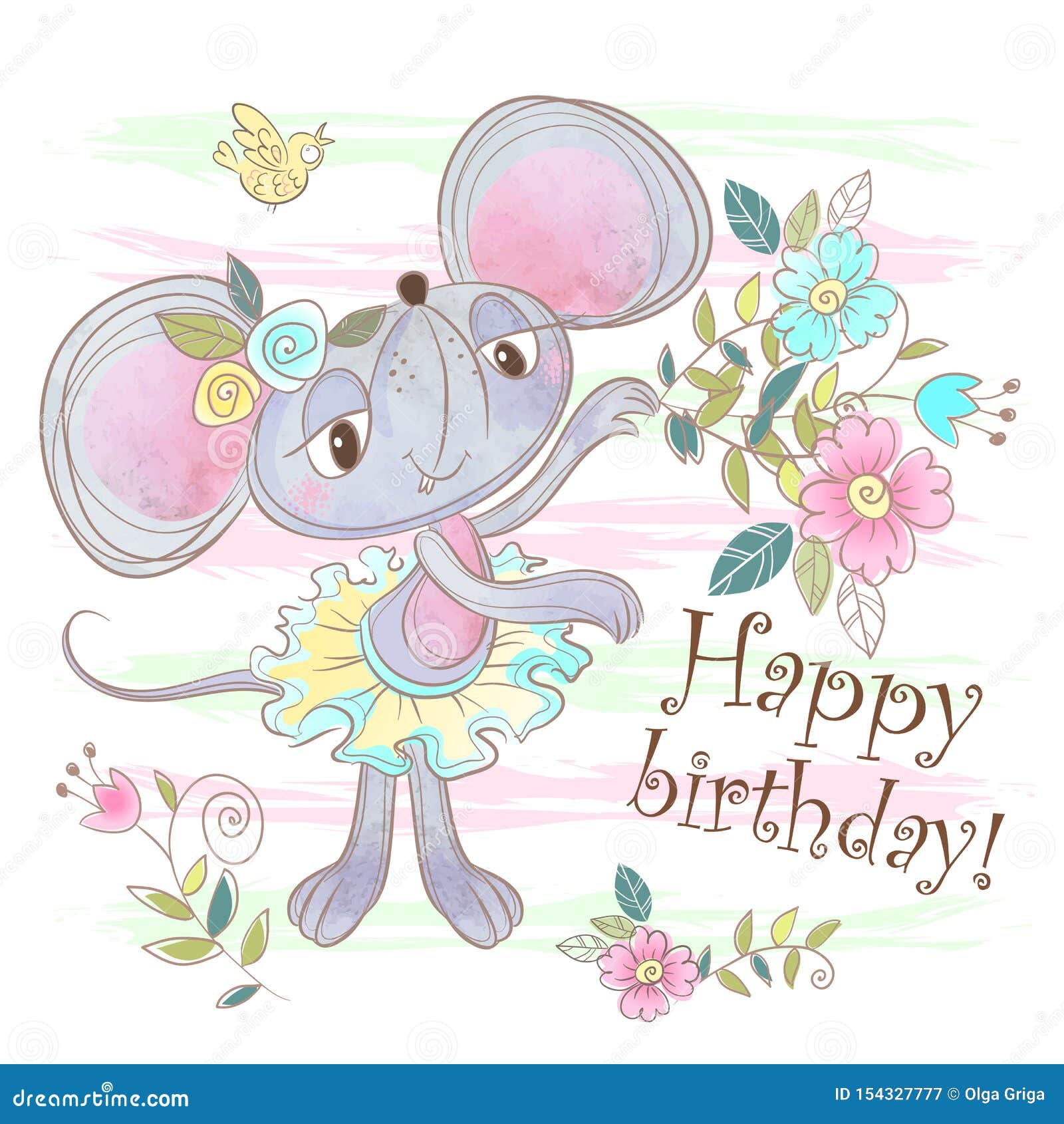 Birthday Card with a Cute Mouse. Vector Stock Vector - Illustration of ...