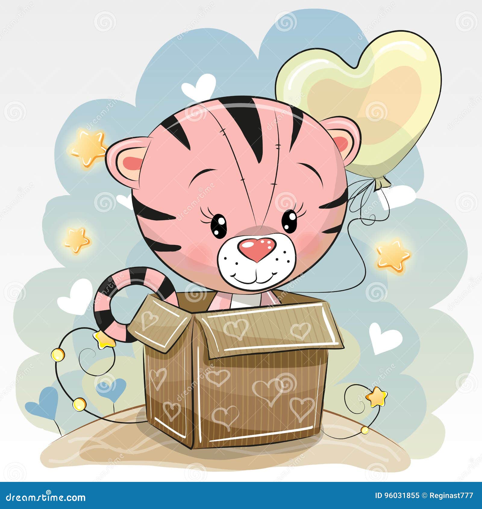 Birthday Card with a Cute Tiger Stock Vector - Illustration of balloons ...