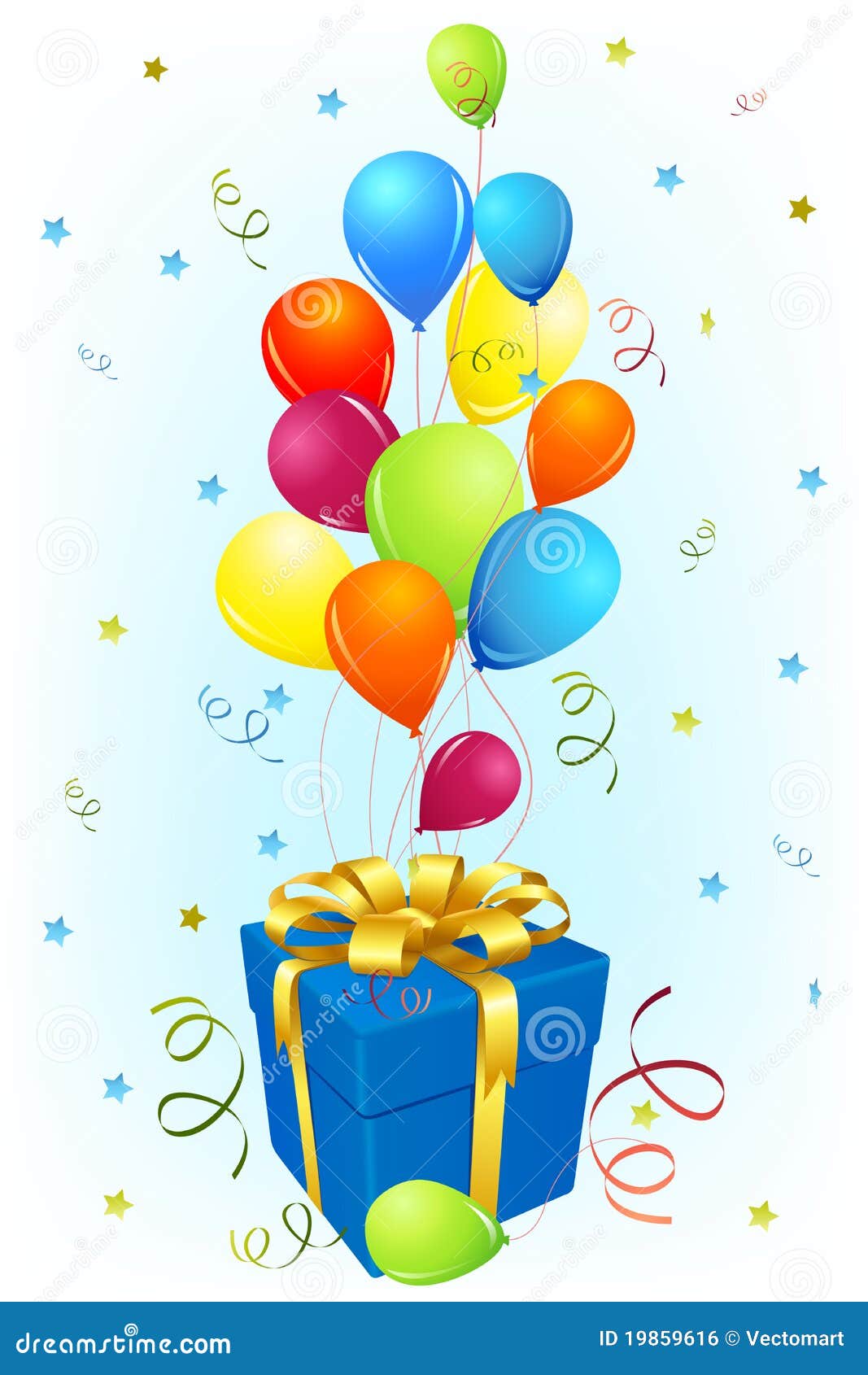 Birthday Card with Gift and Balloon Stock Illustration - Illustration ...