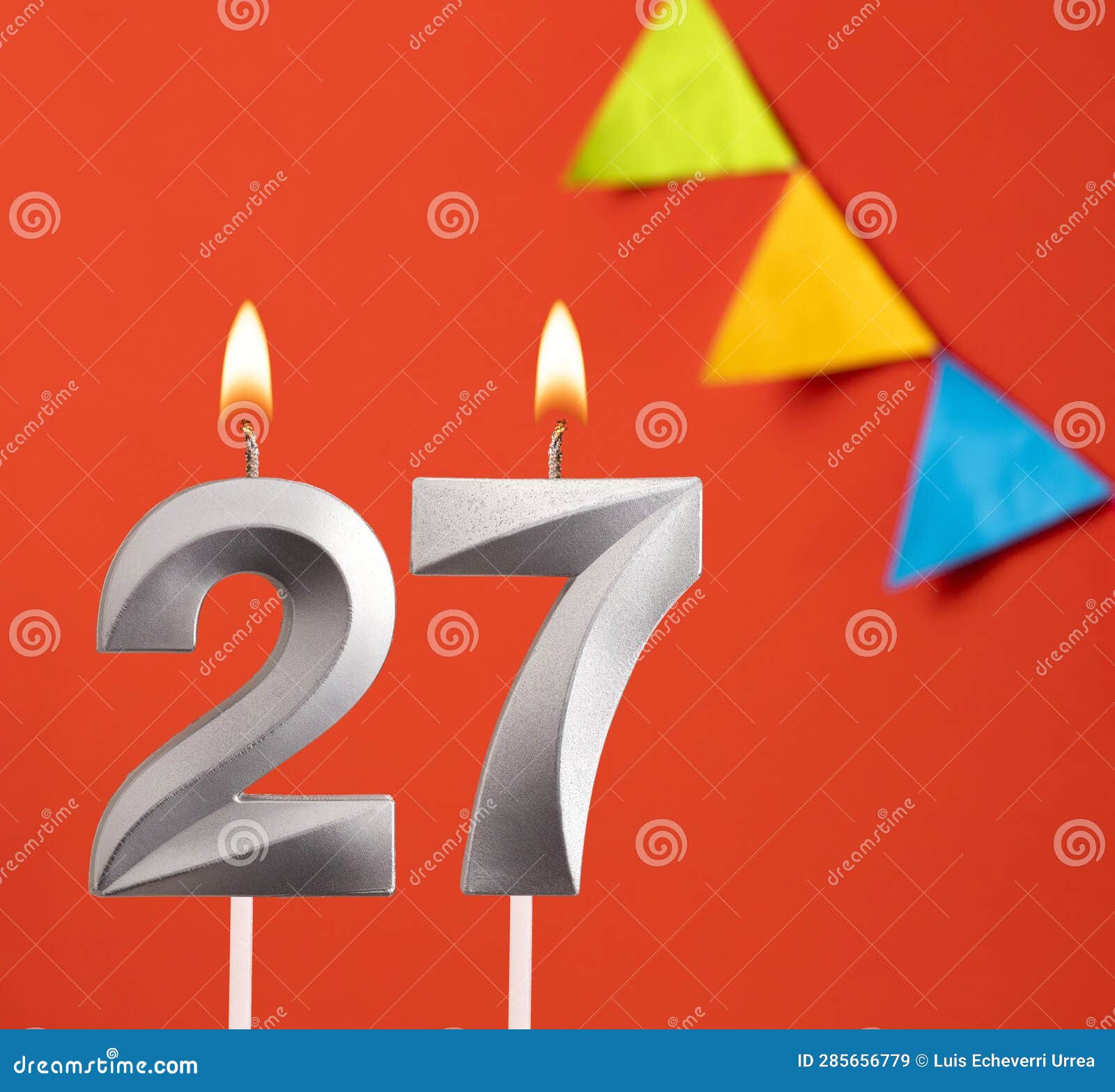Birthday Card - Number 27 Candle in Orange Background Stock Image ...