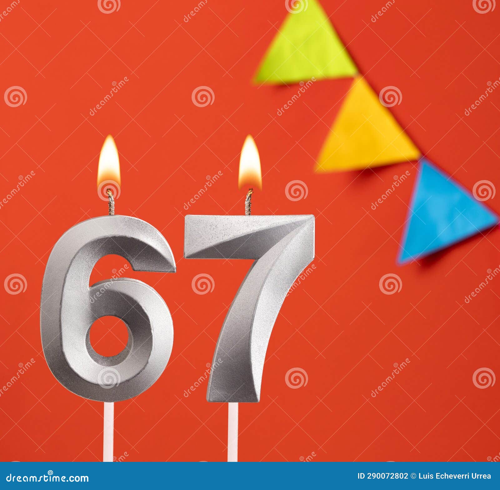 Birthday Card - Number 67 Candle in Orange Background Stock Photo ...