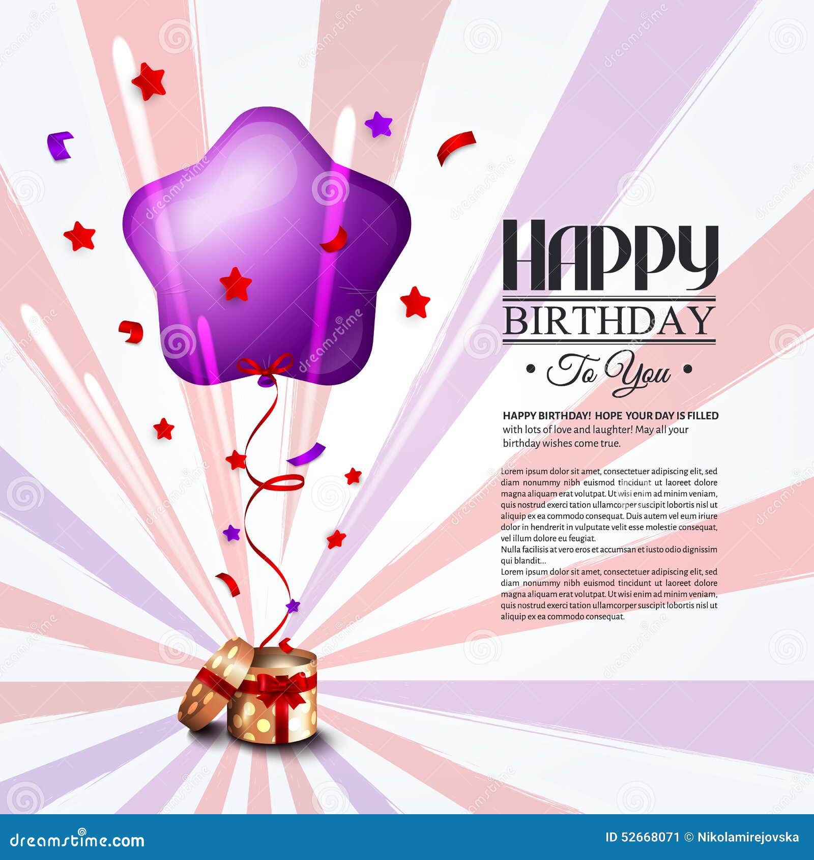 Birthday Card with Open Gift Box, Balloons and Stock Vector ...