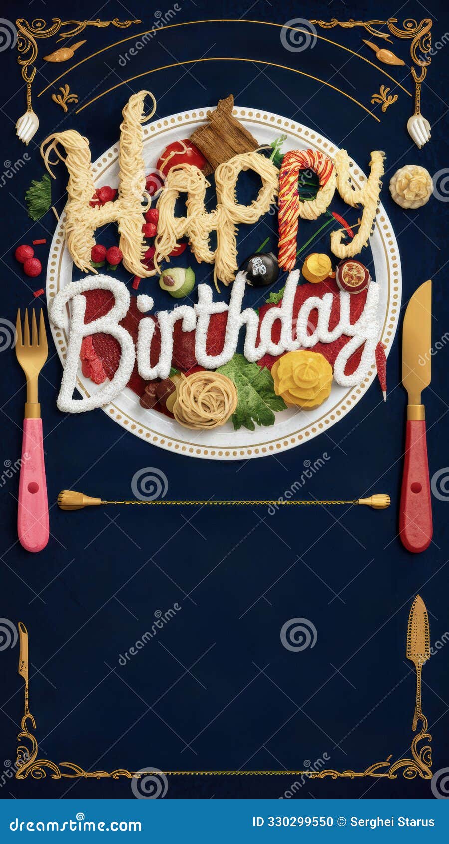 A Birthday Card with a Plate of Spaghetti and Forks, AI Stock Photo ...