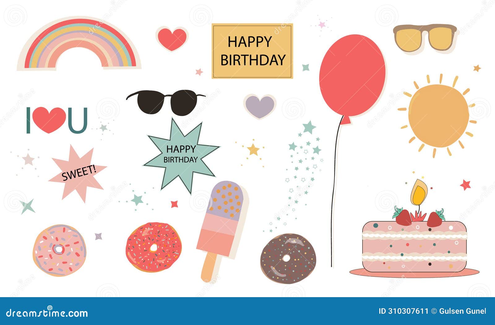 Birthday Card Sticker Set Vector Stock Illustration - Illustration of ...