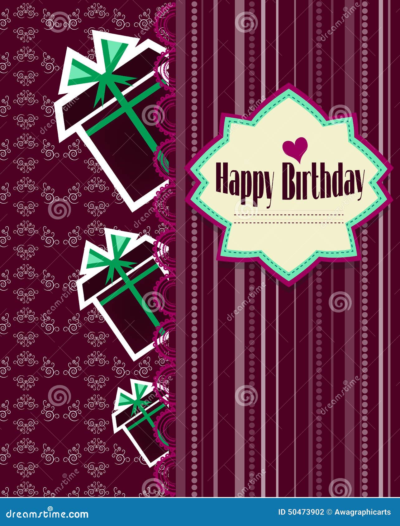 Birthday Card with Violet Gifts Stock Vector - Illustration of design ...