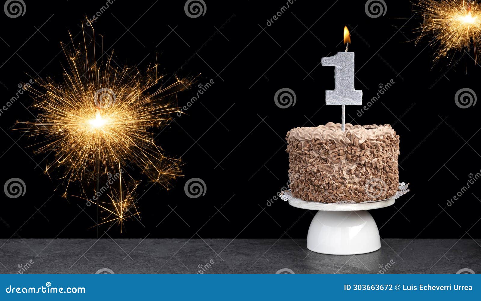 Birthday Celebration with Cake and Candle Number 1 Stock Photo - Image ...