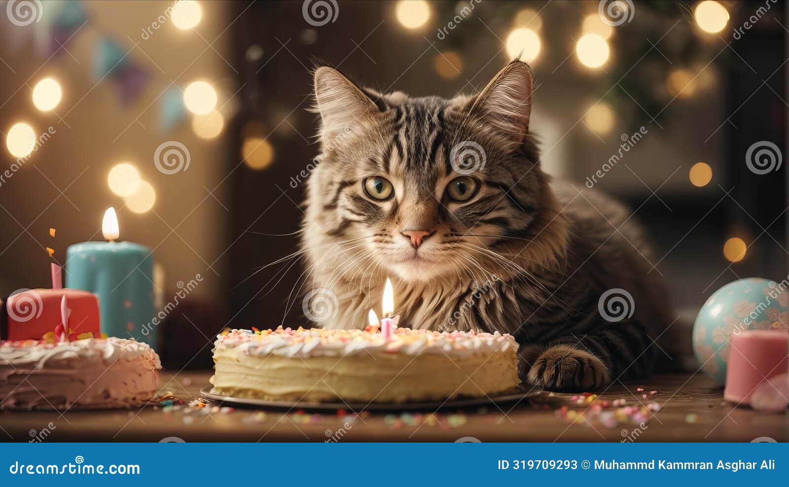 Birthday Celebration for Cute Cat. Generative AI.4 Stock Illustration ...