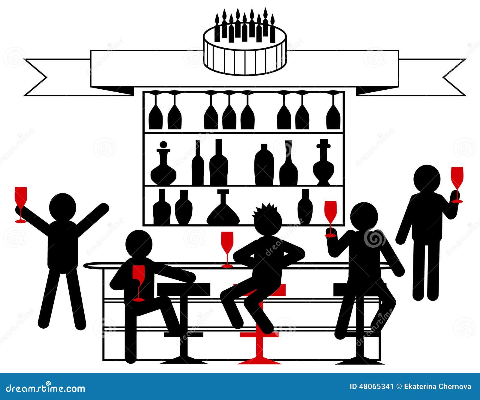Birthday Celebration with Friends in the Bar Stock Vector ...