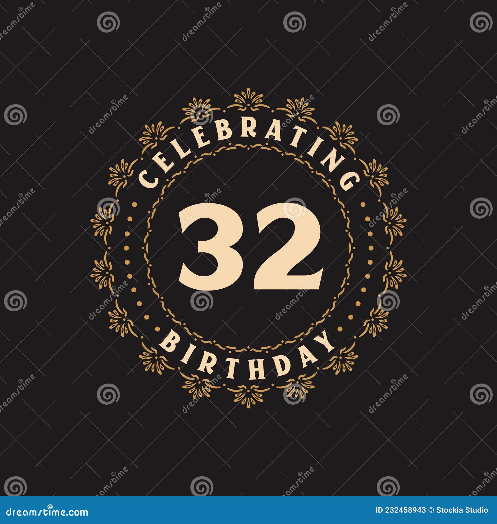 32 Birthday Celebration, Greetings Card for 32 Years Birthday Stock ...