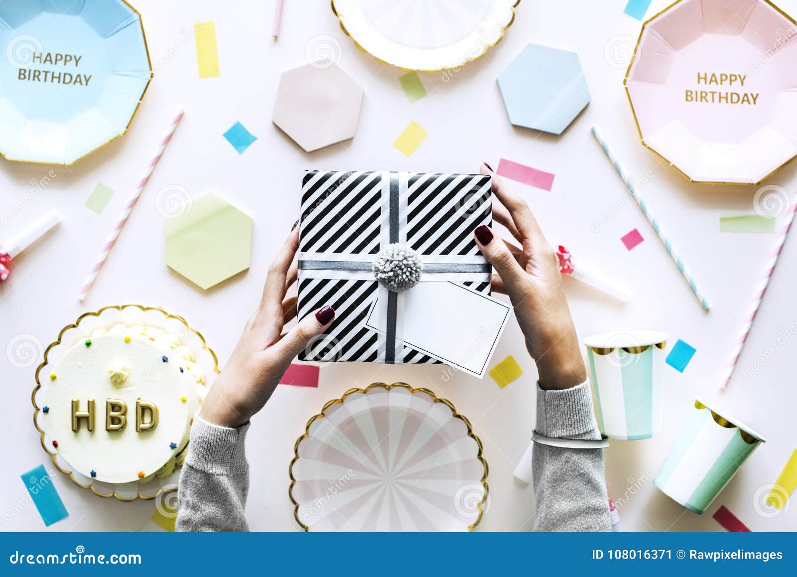 Birthday Celebration Items on the Table Stock Image - Image of gifts ...