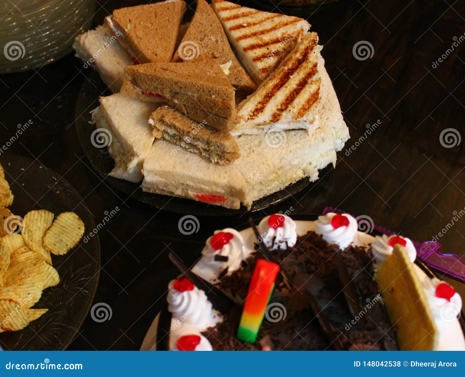 Birthday Celebrations with Cake and Snacks Stock Photo - Image of snack ...