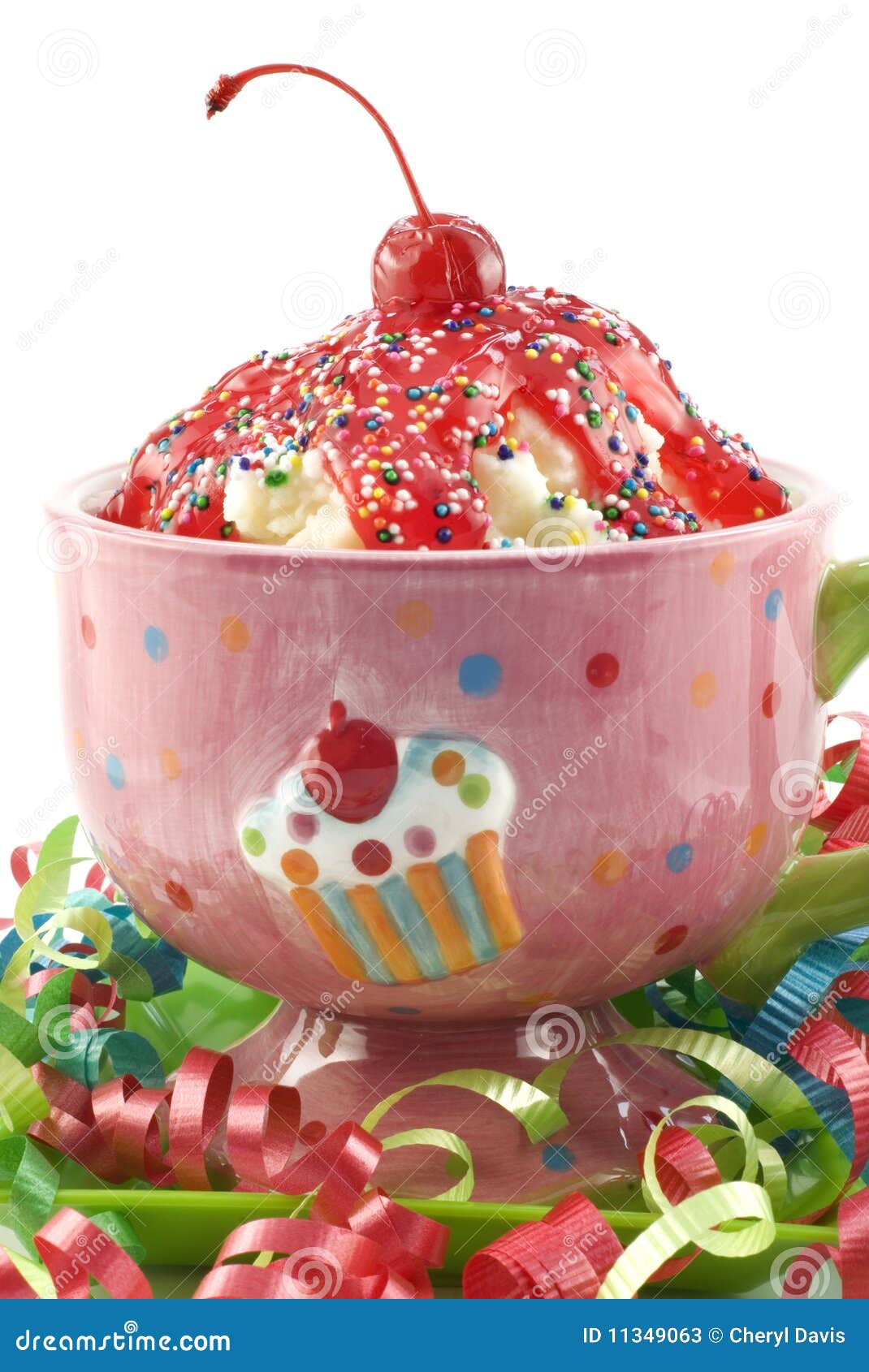 Birthday Cherry Ice Cream Sundae Stock Image - Image of isolated, cold ...