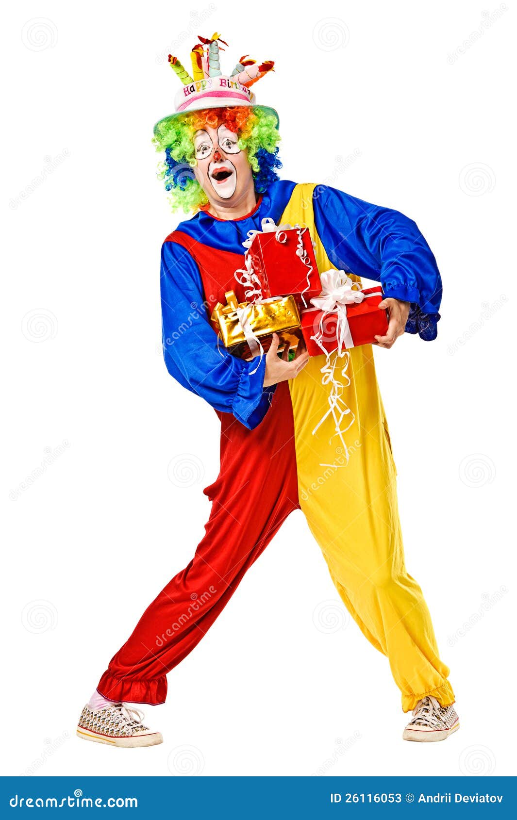 Birthday Clown Holding Gift Boxes Stock Image - Image of makeup ...