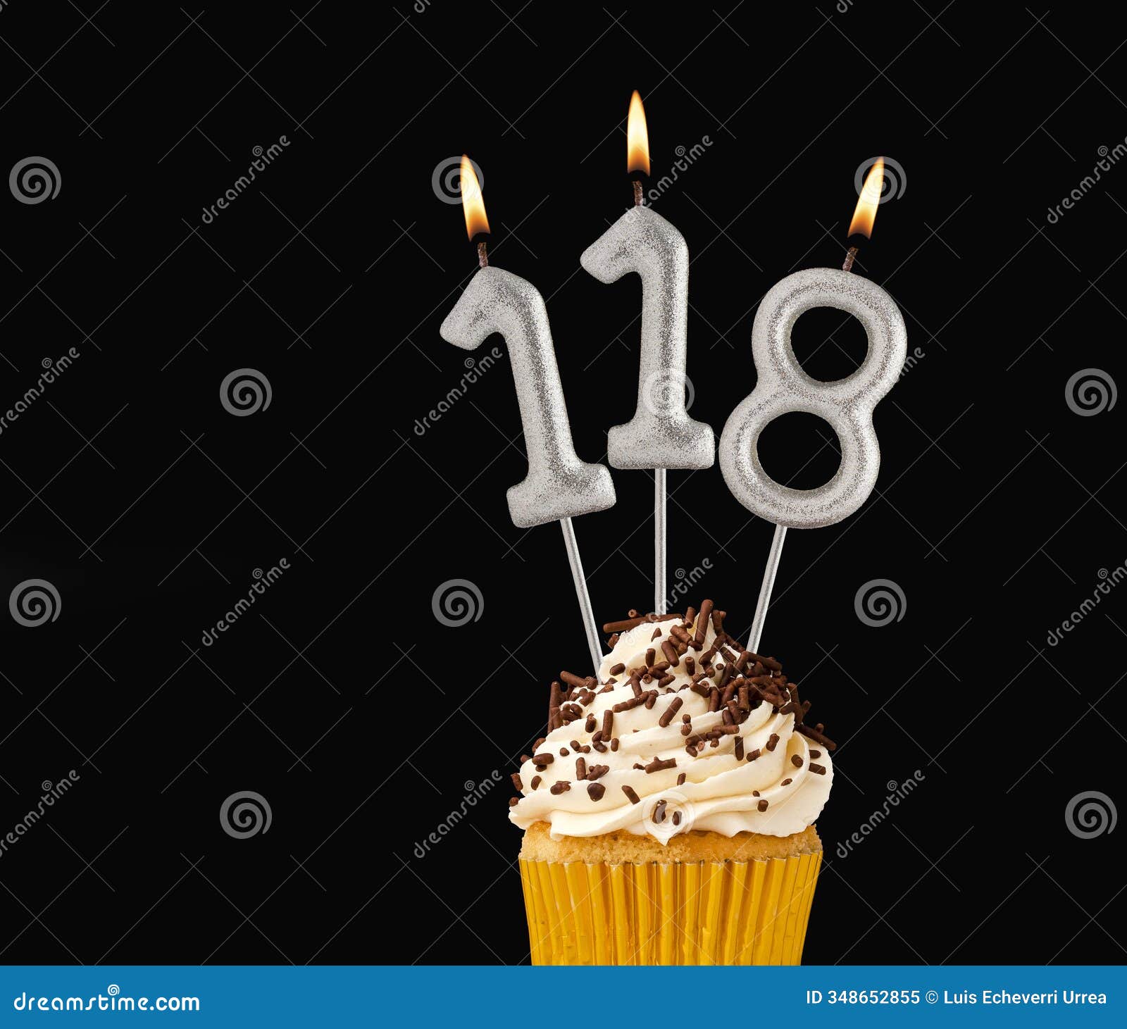 Birthday Cupcake on Black Background - Number 118 Shaped Candles Stock ...