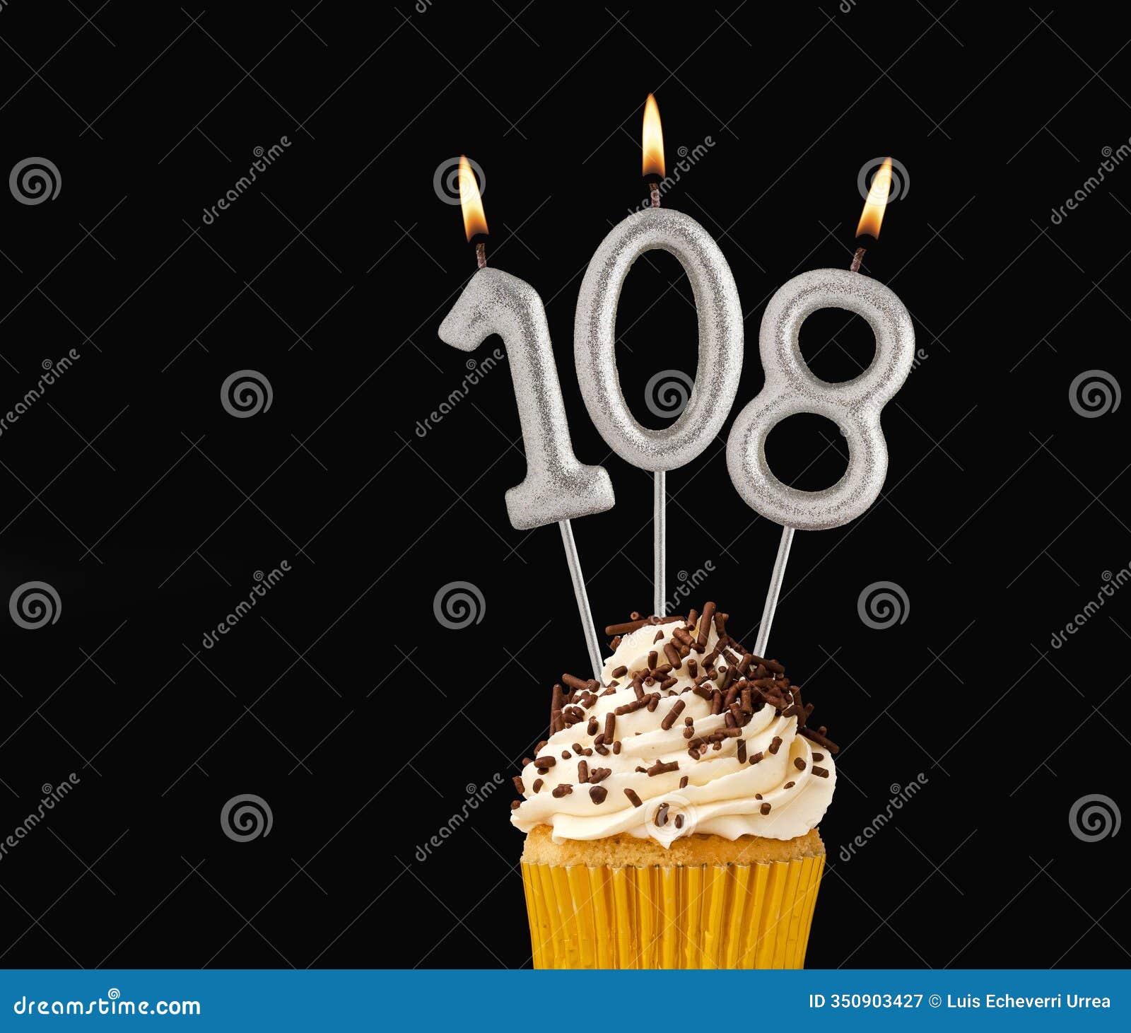 Birthday Cupcake On Black Background - Number 108 Shaped Candles ...