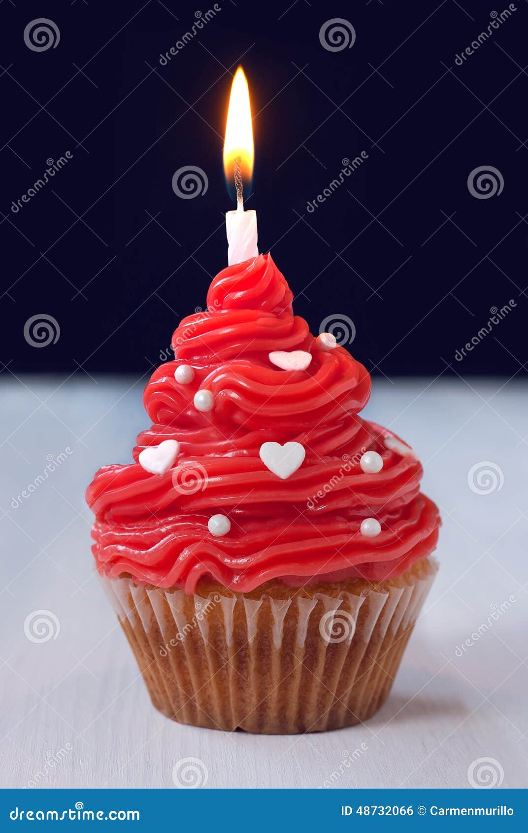 Birthday Cupcake with Candle Stock Photo - Image of muffin, buttercream ...