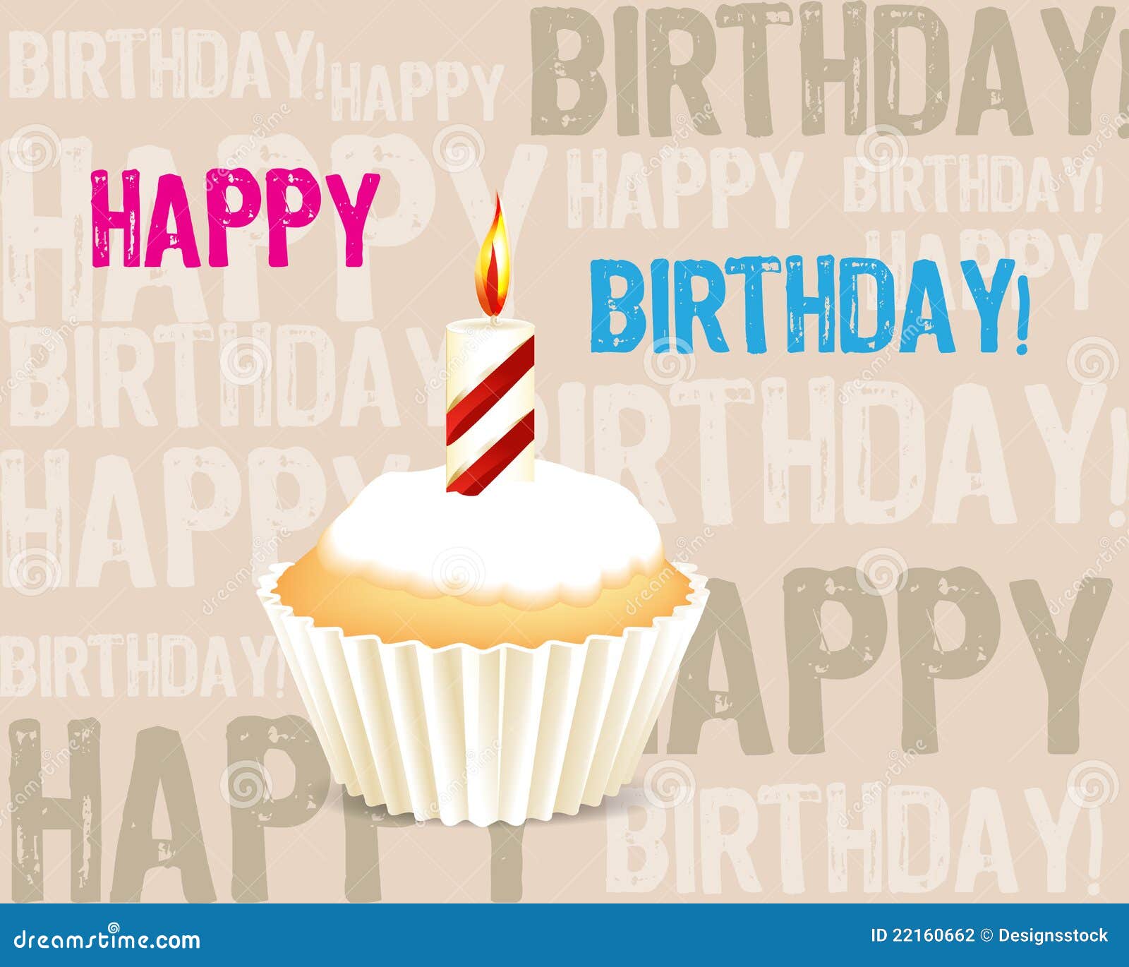 Birthday Cupcake With Candle Number 132 - Birthday Card On Pink ...