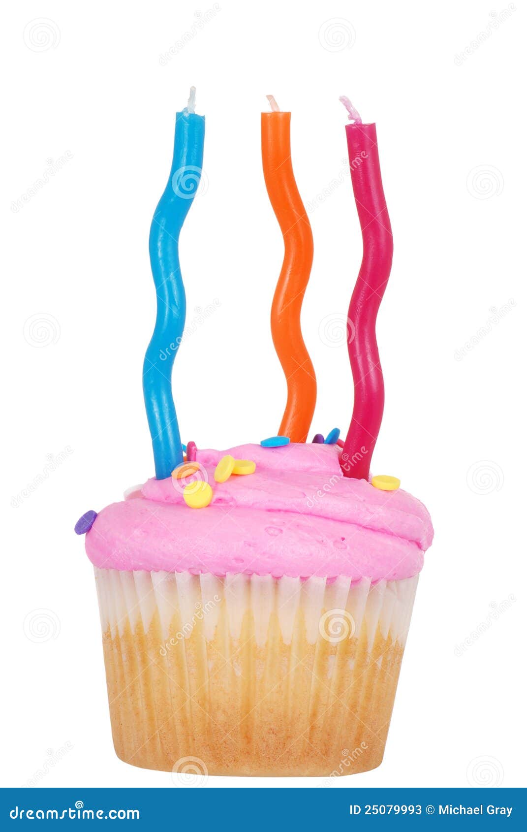 Birthday Cupcake with Three Candles Stock Image - Image of party, tasty ...