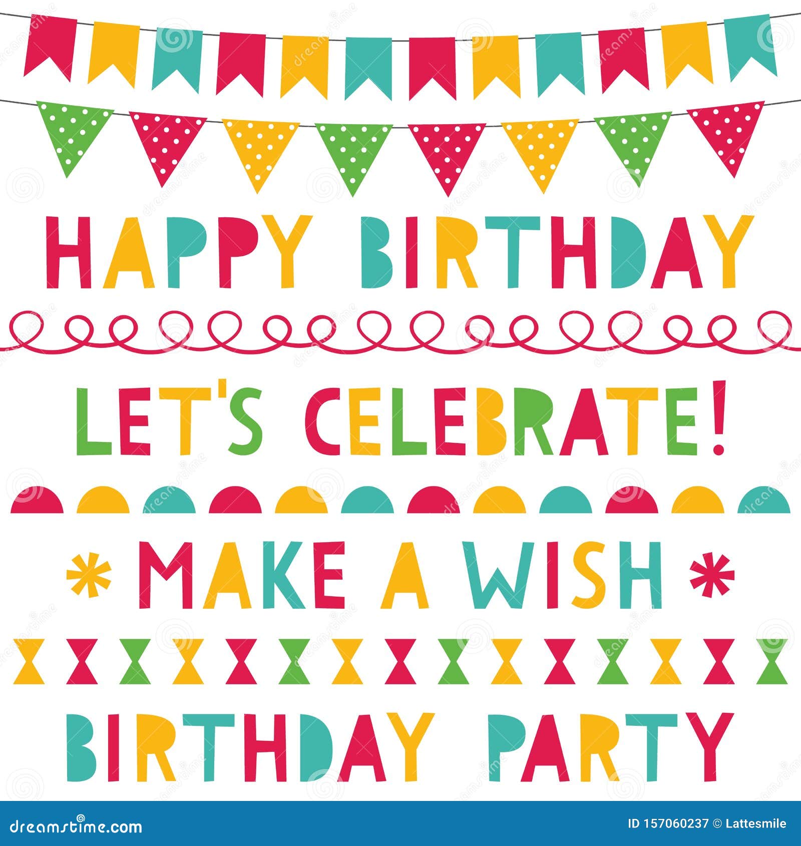 Birthday Decoration and Lettering Set Stock Vector - Illustration of ...