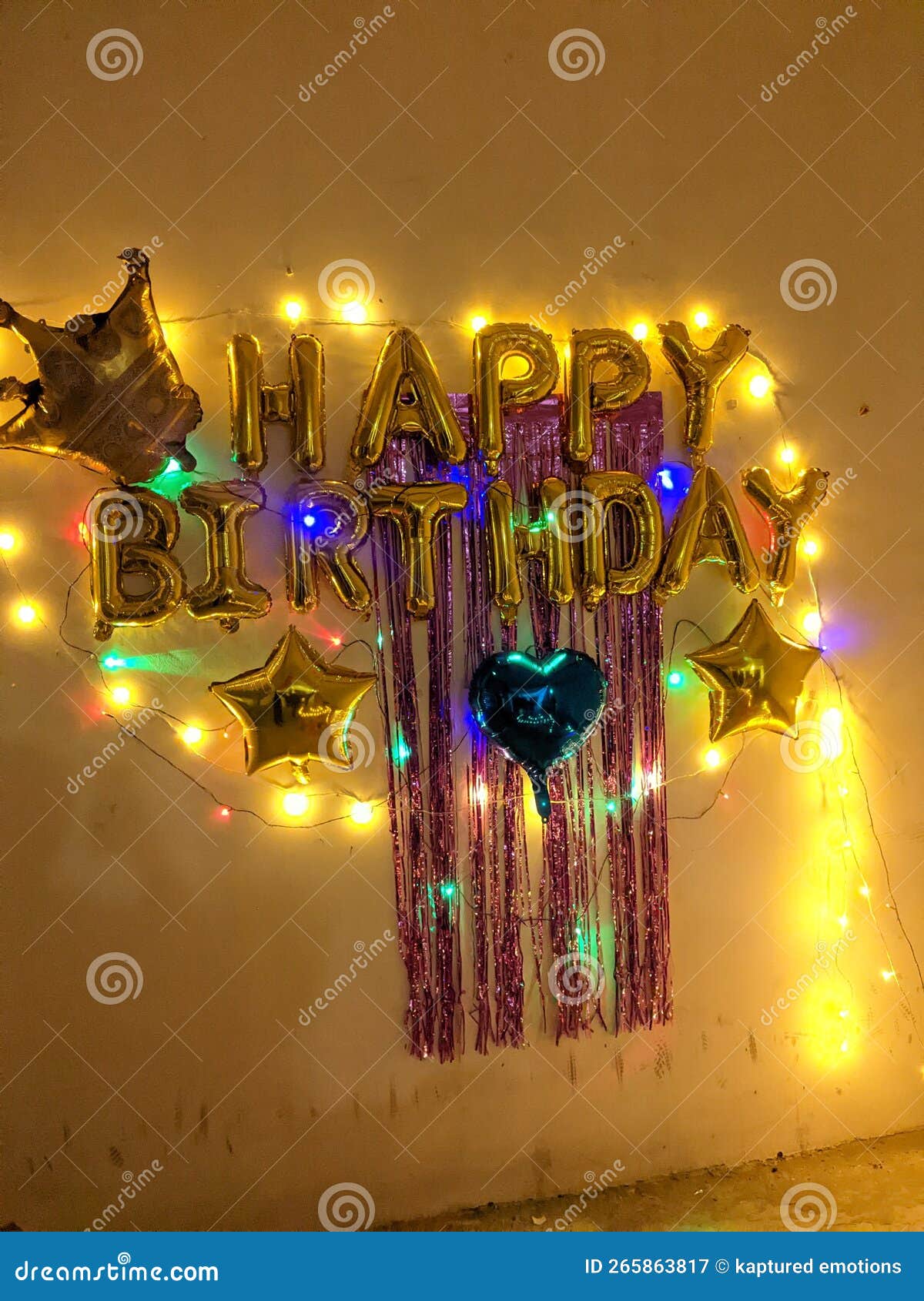 Birthday Decoration with Lights and Balloons Stock Image - Image of ...