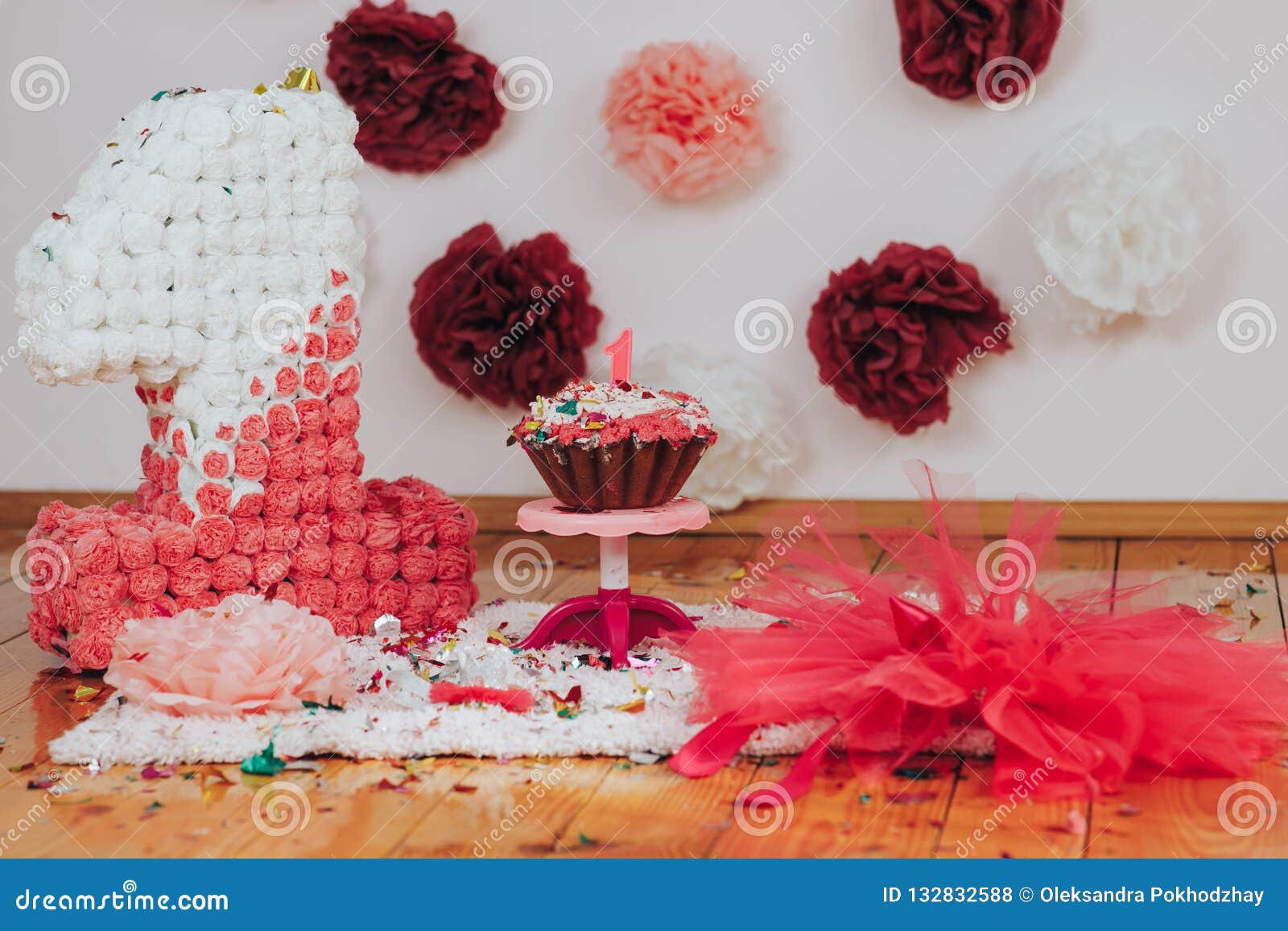 Birthday Decoration of Number One and Cake, for First Year Birthday ...