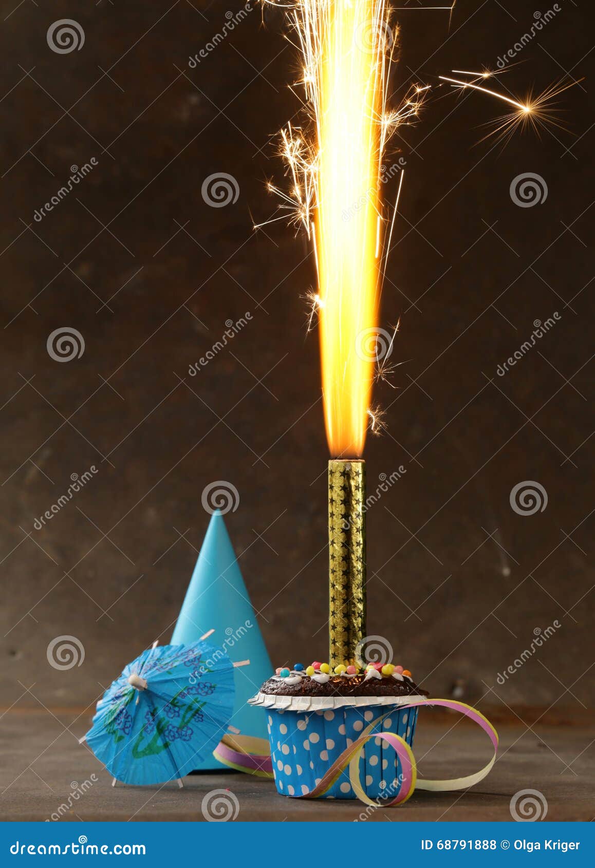 Birthday Dessert Cake with Lighted Fireworks Stock Photo - Image of ...