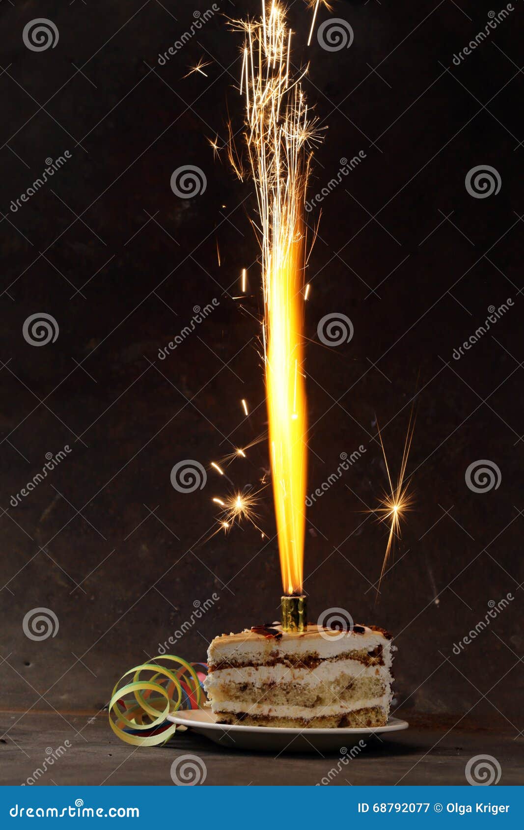 Birthday Dessert Cake with Lighted Fireworks Stock Image - Image of ...