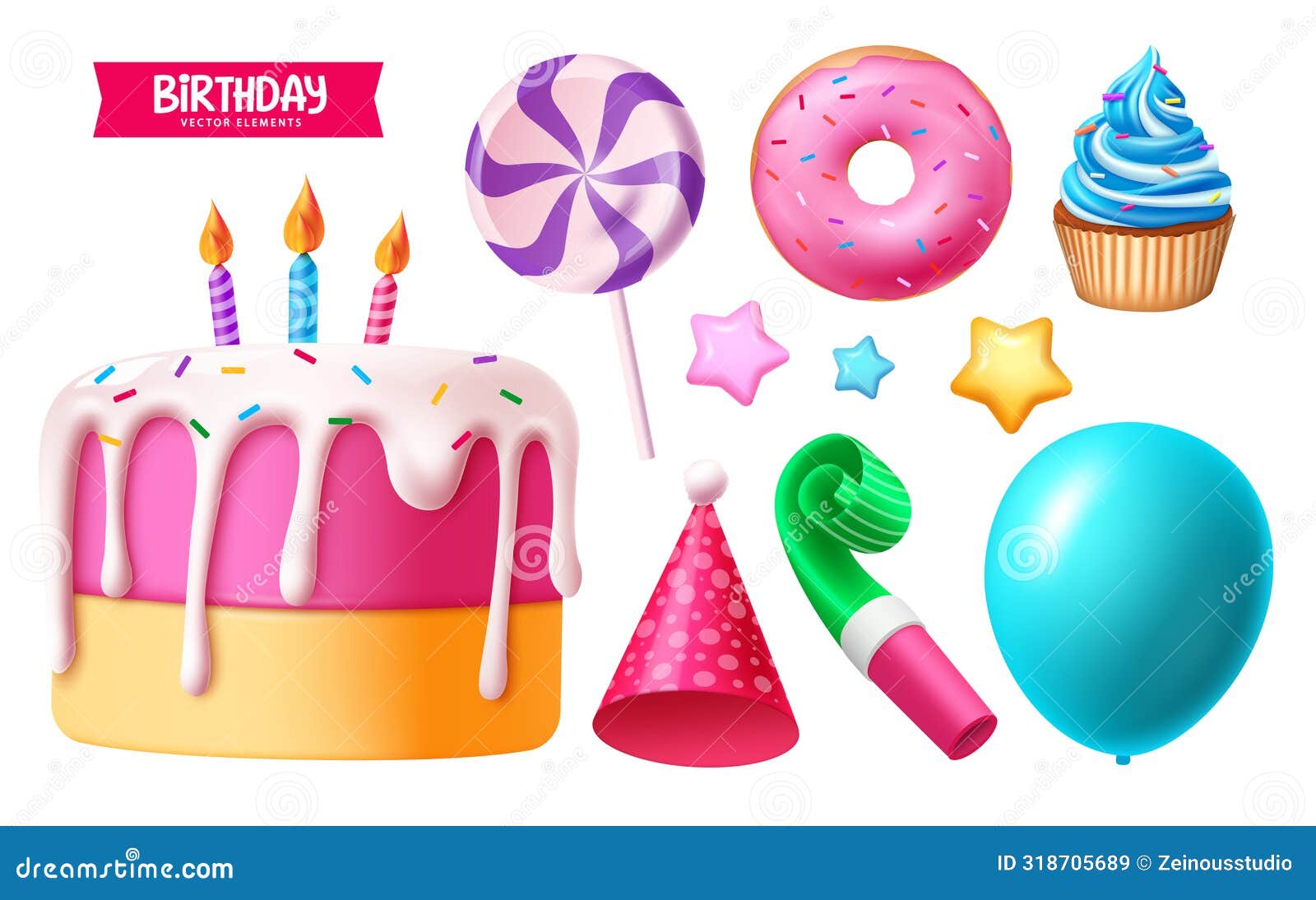 Birthday Elements Vector Set Design. Birthday Objects Element Like Cake ...